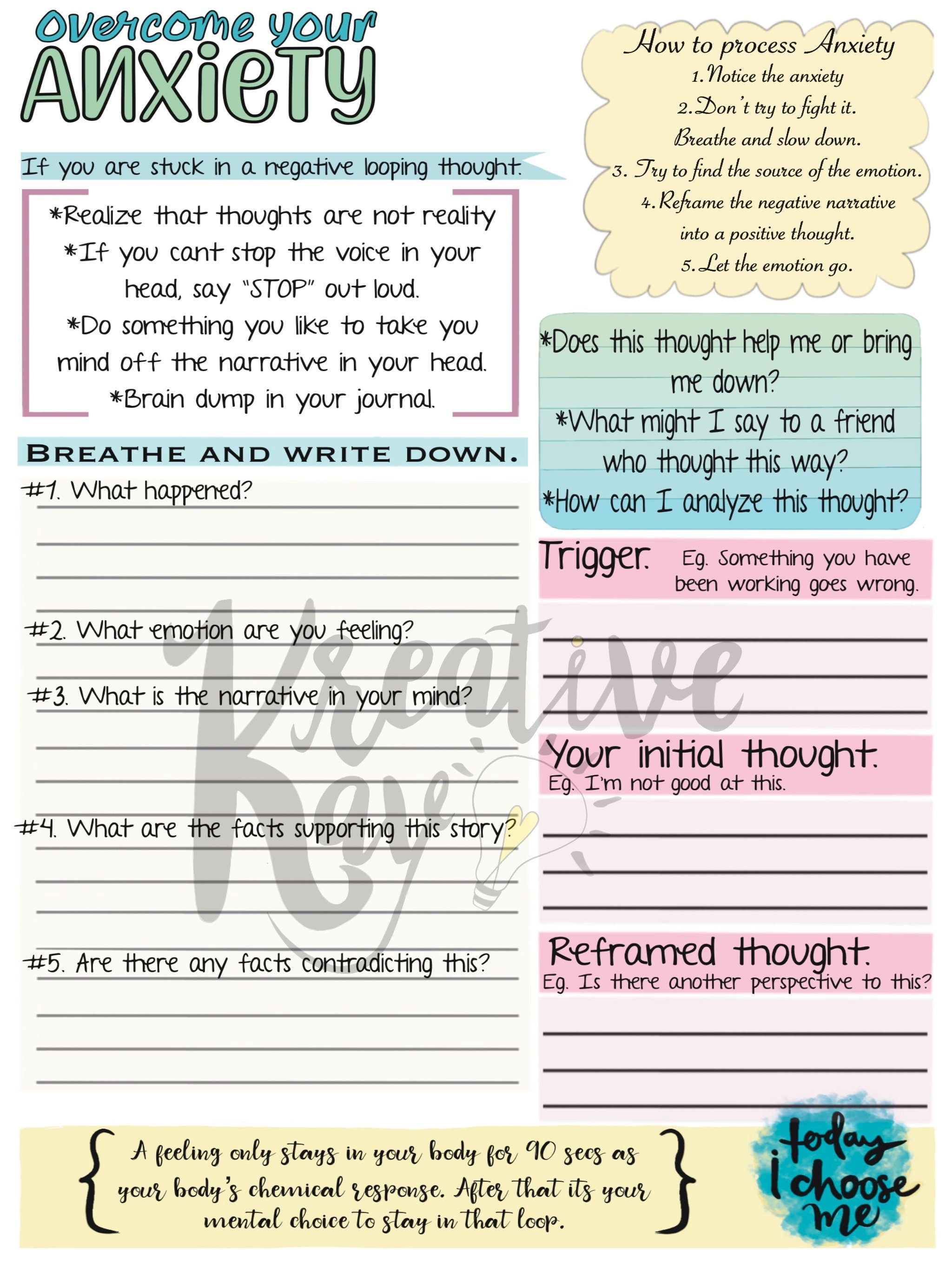 Anxiety Worksheet, Worksheets for Therapy, Self Help, Self Care. - Etsy