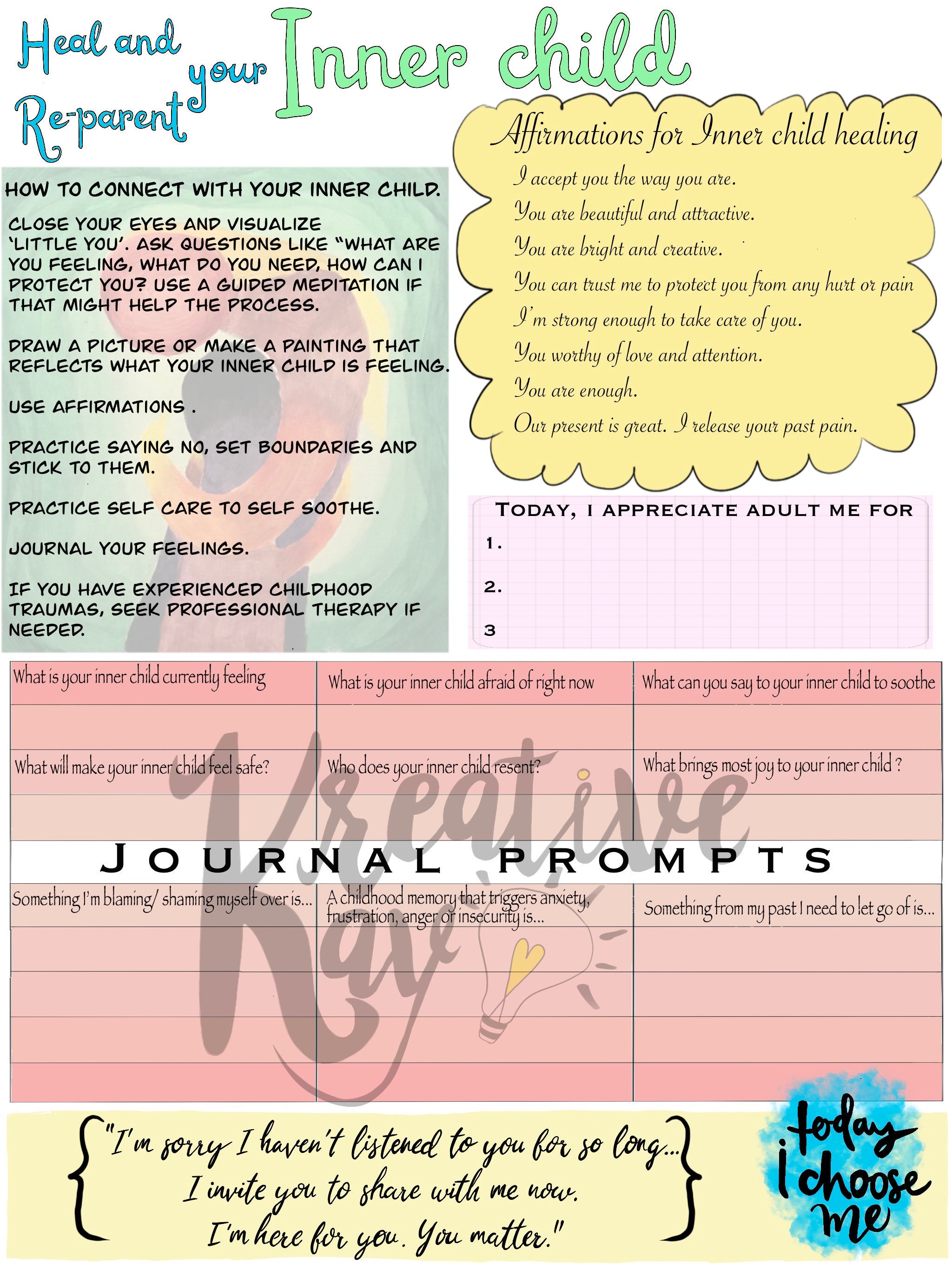 Inner Child Healing Worksheetworksheets For Therapy Self Etsy Australia