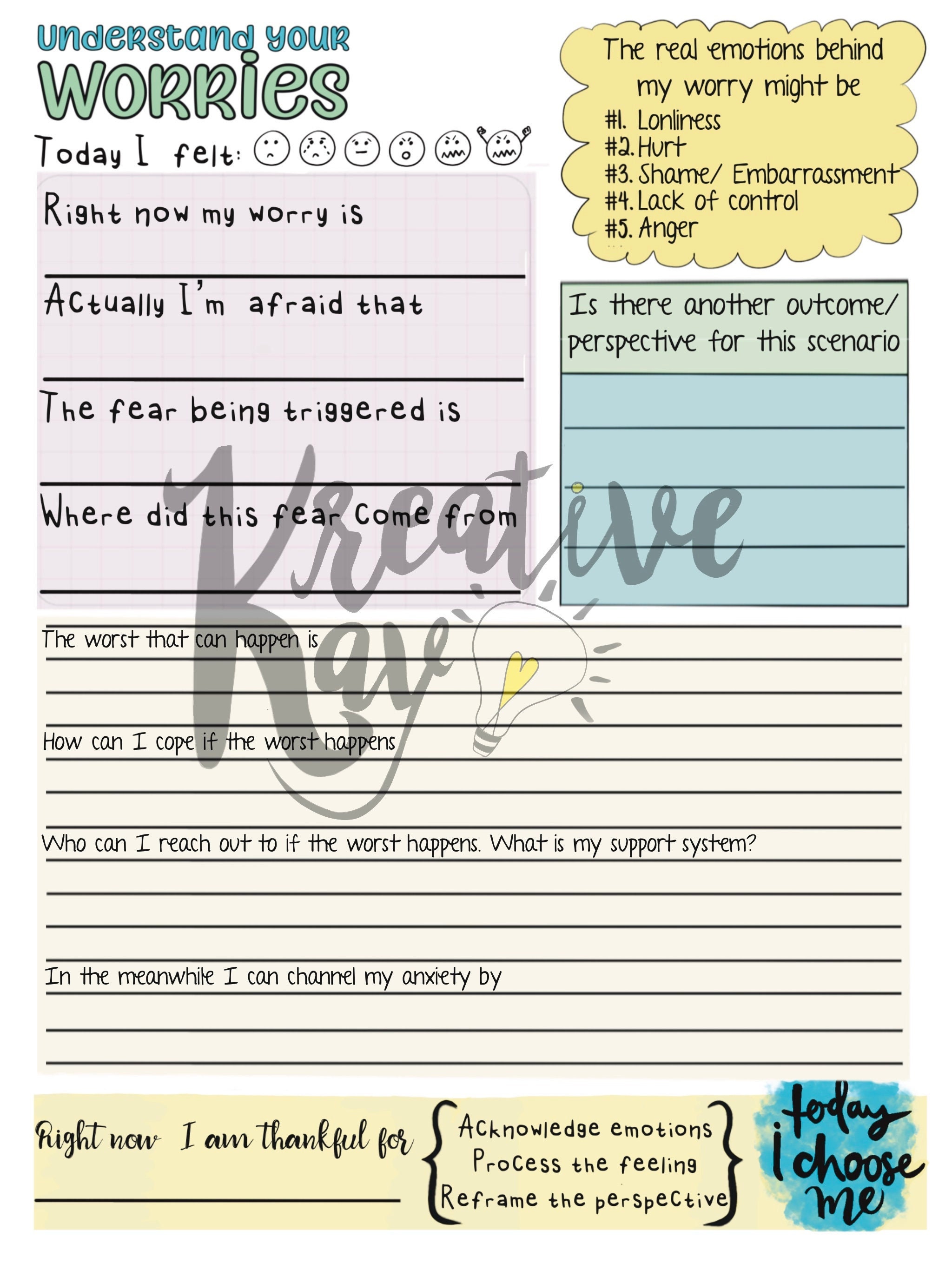 Understand Your Worries, Worksheets for Therapy, Self Help, Self Care ...