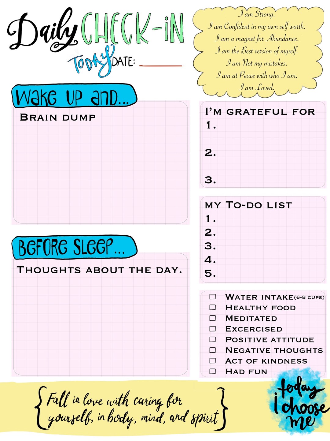 Daily Journal Page, Worksheets for Therapy, Self Help, Self Care - Etsy