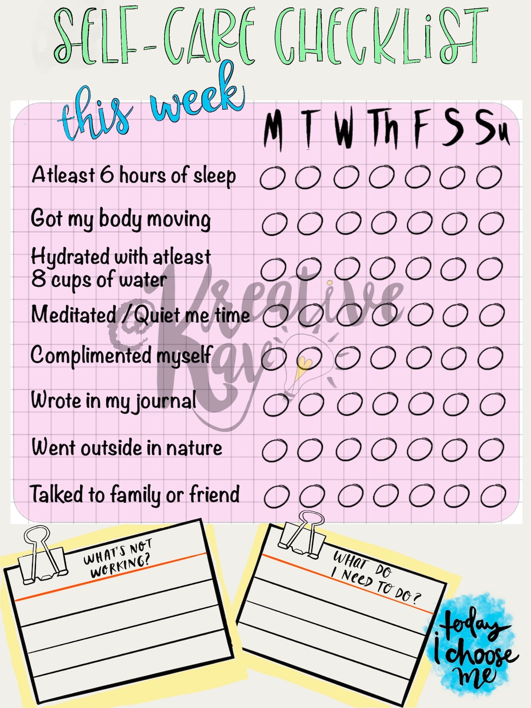 Self Care Page,worksheets for Therapy, Self Help, Self Care - Etsy