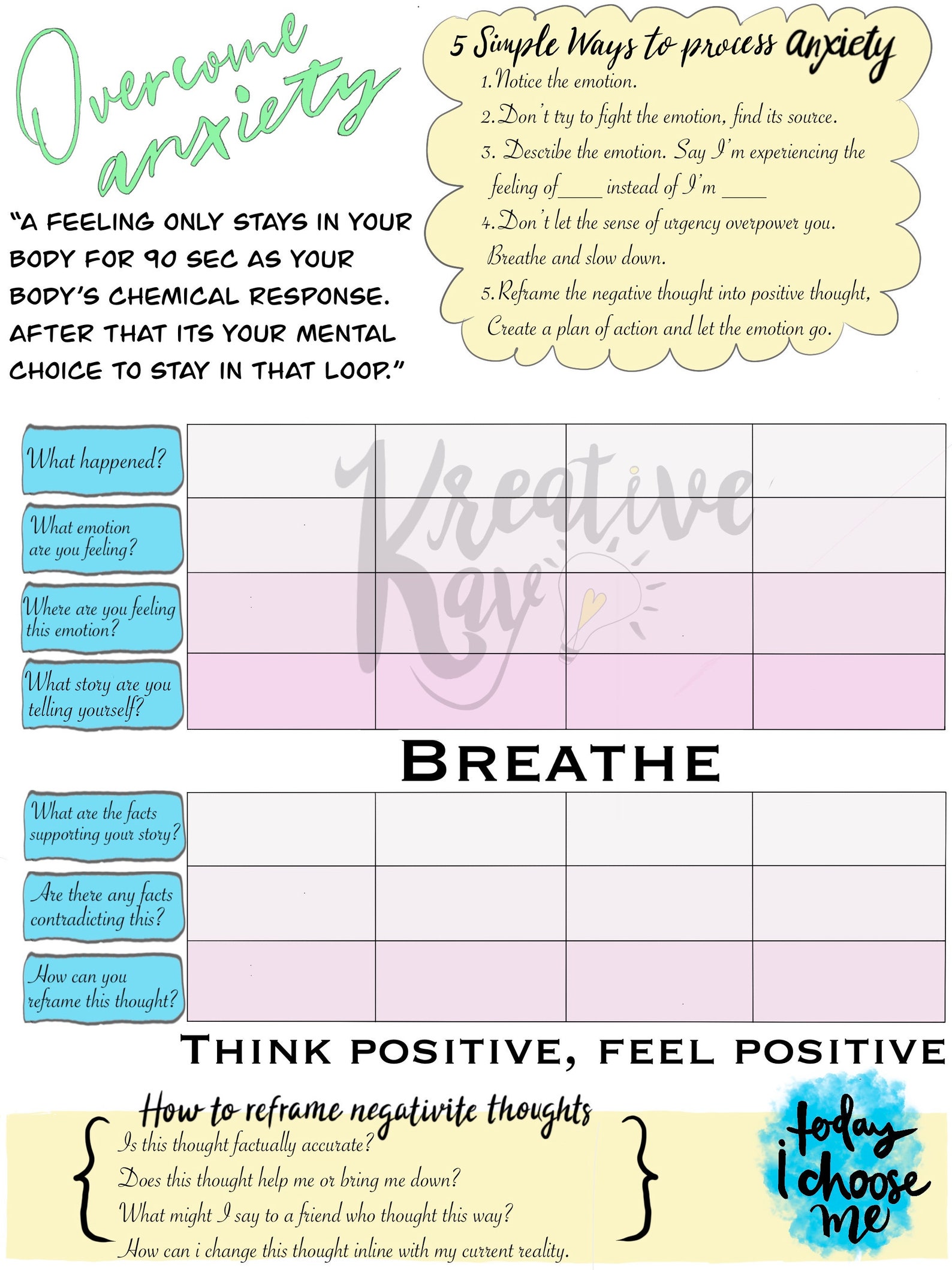 Overcoming Anxiety,worksheets for Therapy, Self Help, Self Care. - Etsy