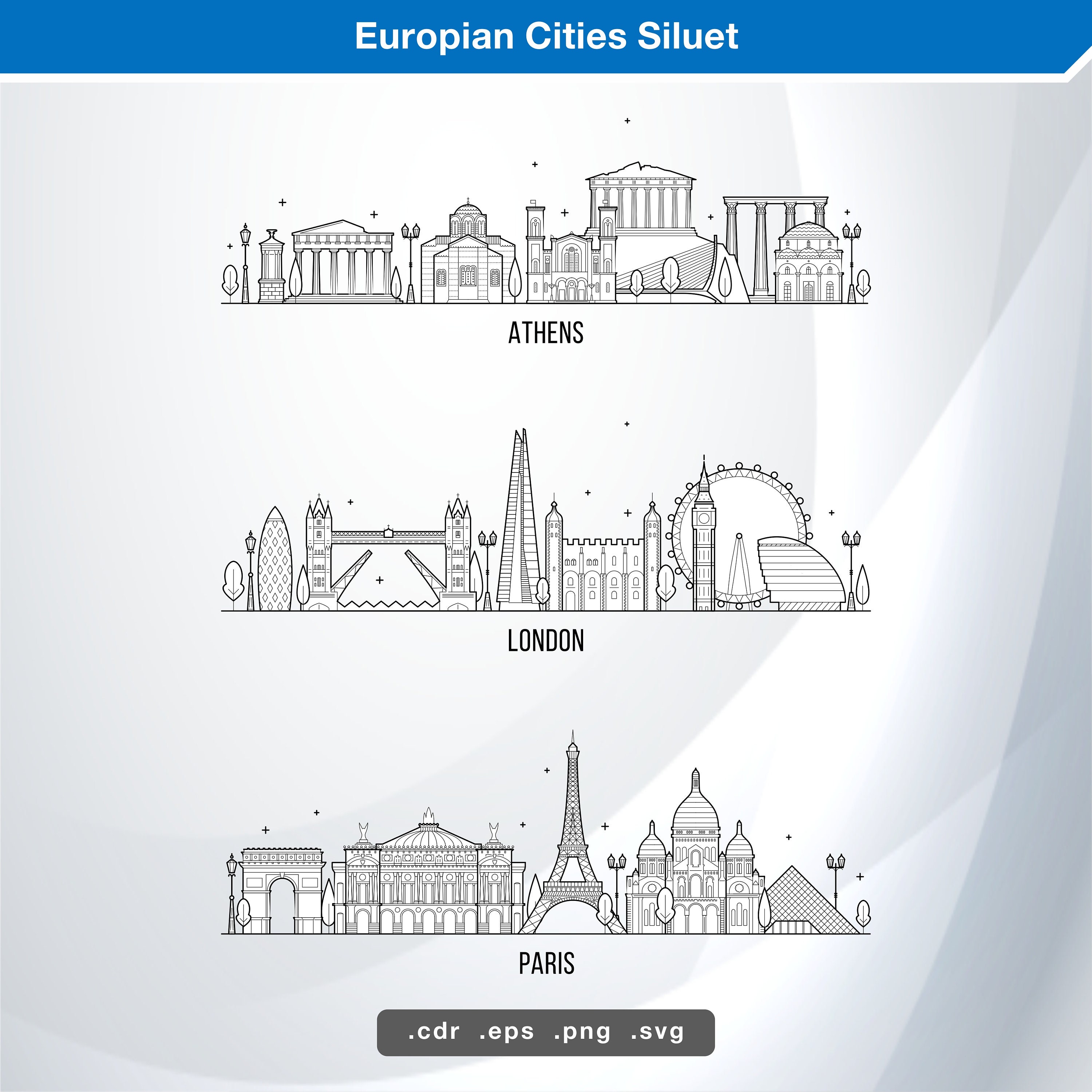 European Cities Siluet SVG Digital Vector Set - Etsy