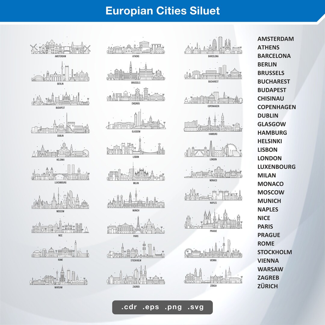 European Cities Siluet SVG Digital Vector Set - Etsy