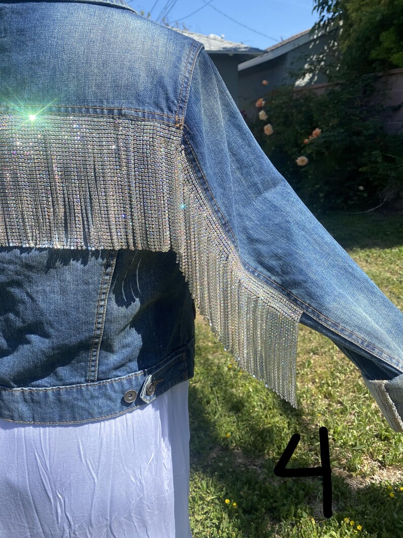 Distressed Denim Jacket With Rhinestones | Jean Jacket | Rhinestone ...
