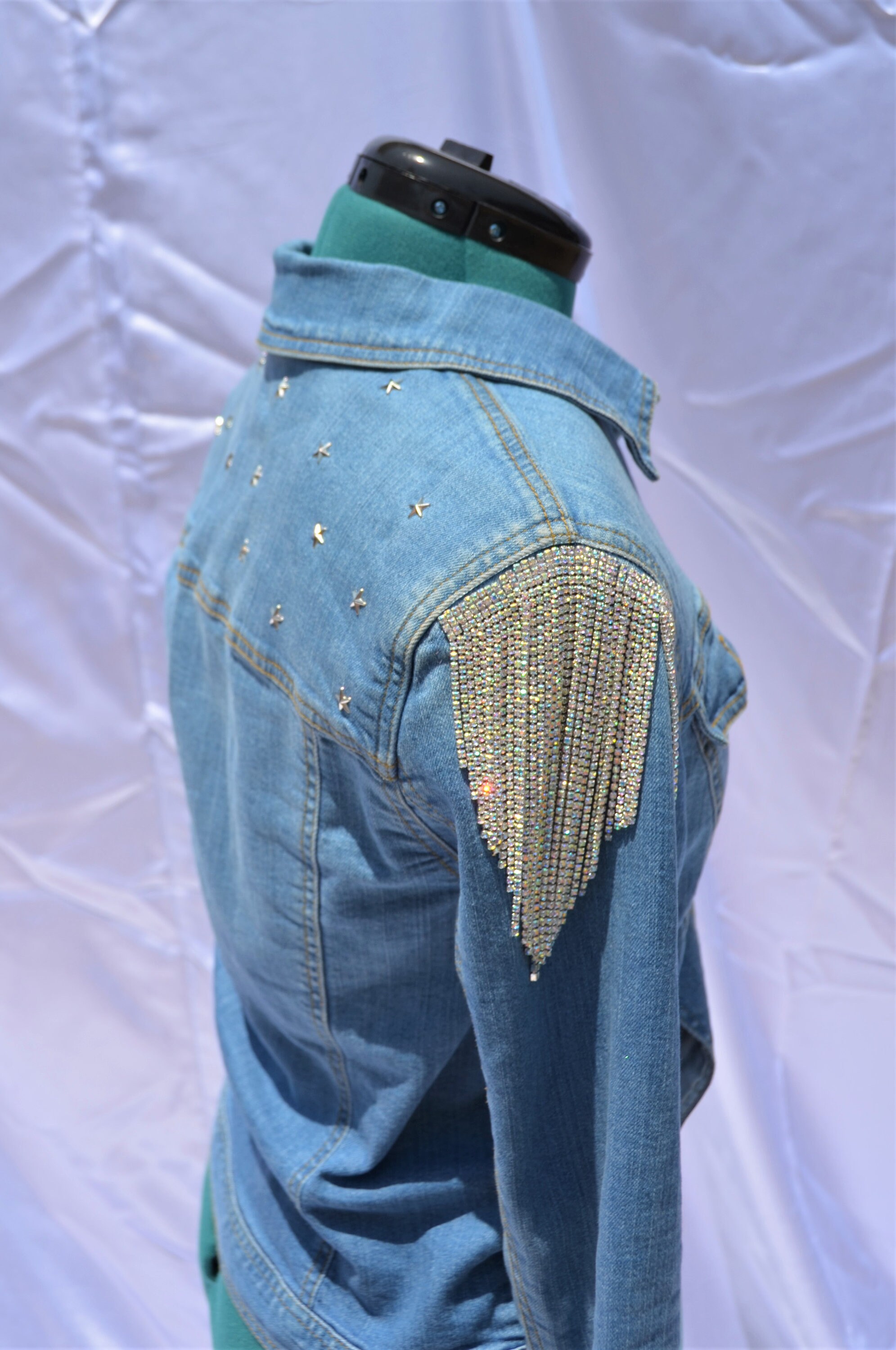 Rhinestone Fringe Jean Jacket | Star Studded Denim Jacket | Shoulder ...