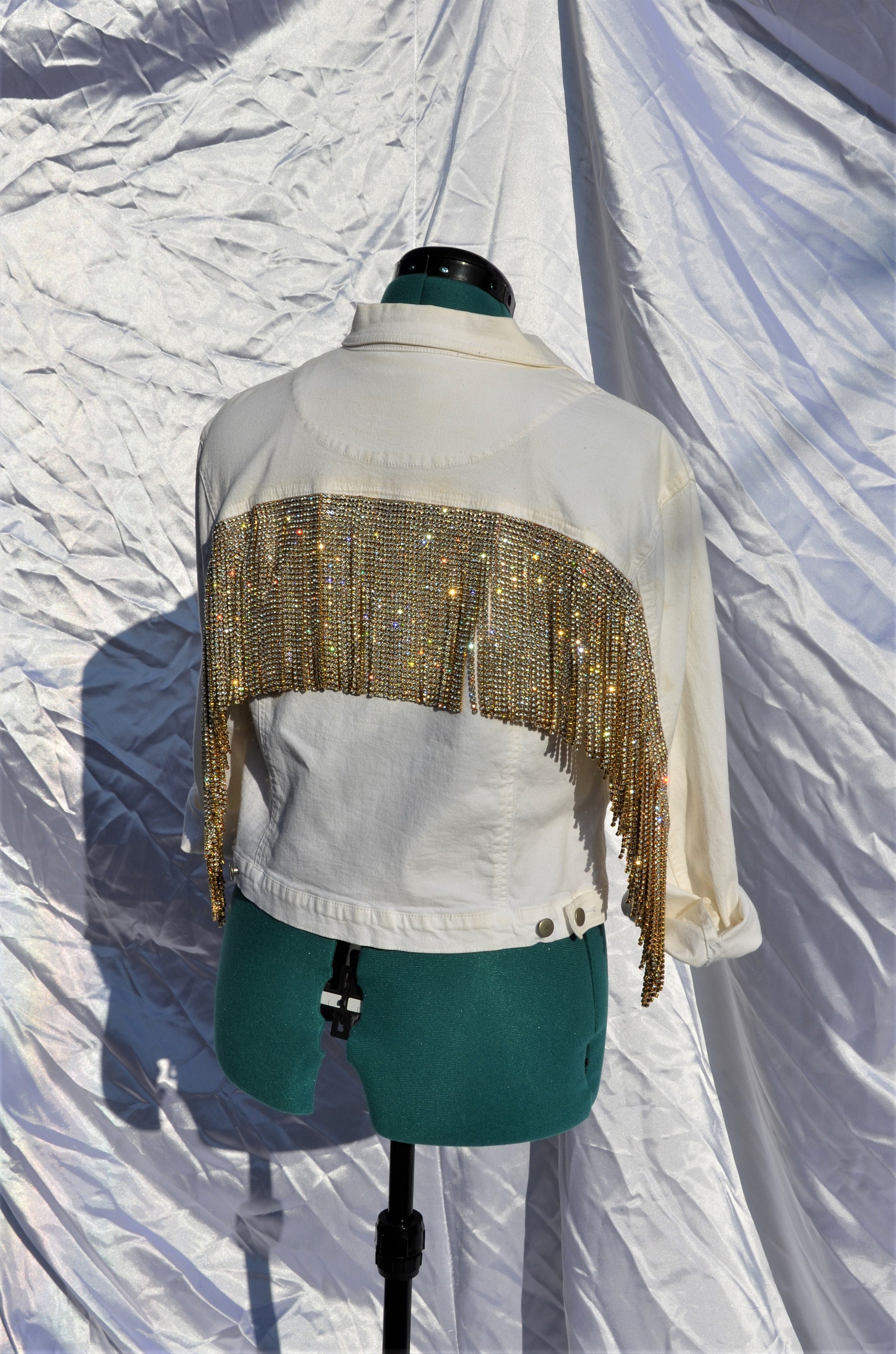Rhinestone Fringe Jean Jacket | Sparkly Denim Jacket | Concert Jacket ...