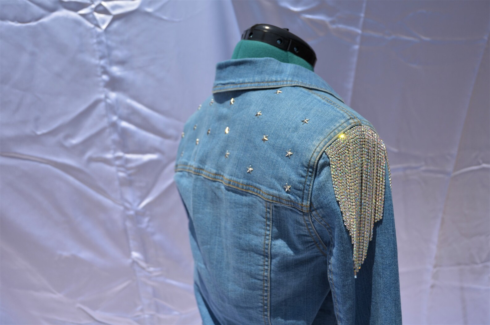 Rhinestone Fringe Jean Jacket | Star Studded Denim Jacket | Shoulder ...