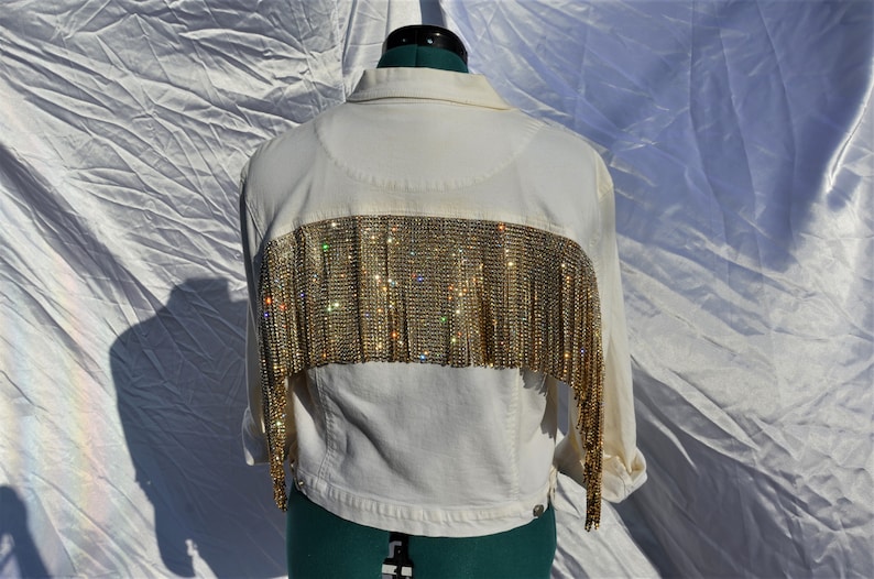 Rhinestone Fringe Jean Jacket | Sparkly Denim Jacket | Concert Jacket ...