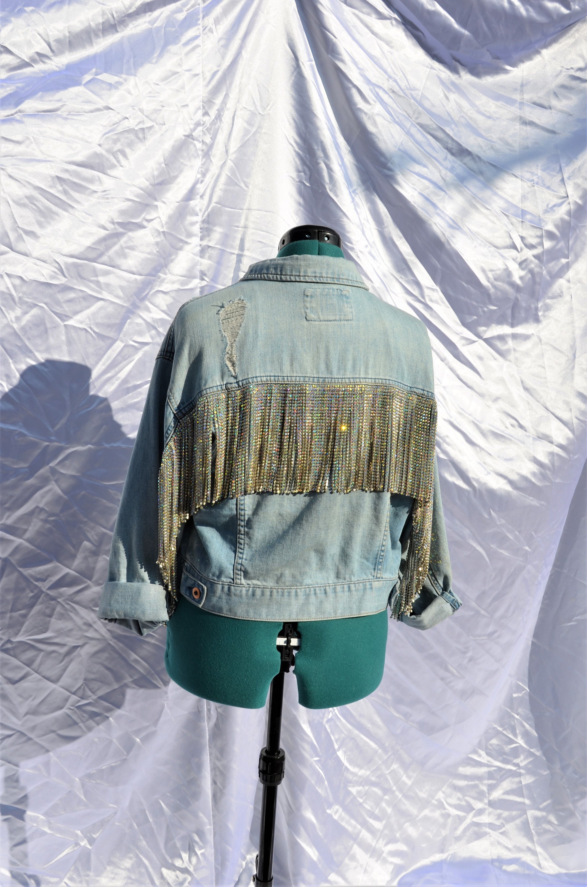 Rhinestone Fringe Jean Jacket | Sparkly Denim Jacket | Concert Jacket ...