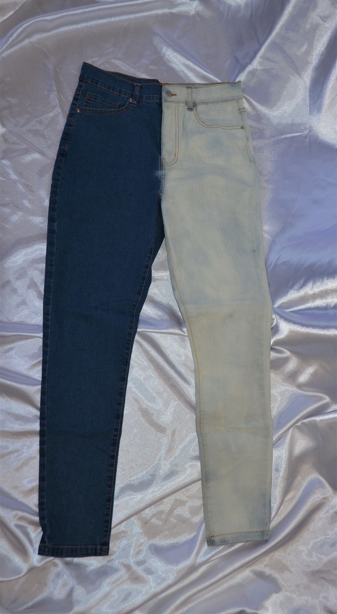 Split Bleached Jeans | Half and Half Pants | Colorblock Jeans | Tiktok ...