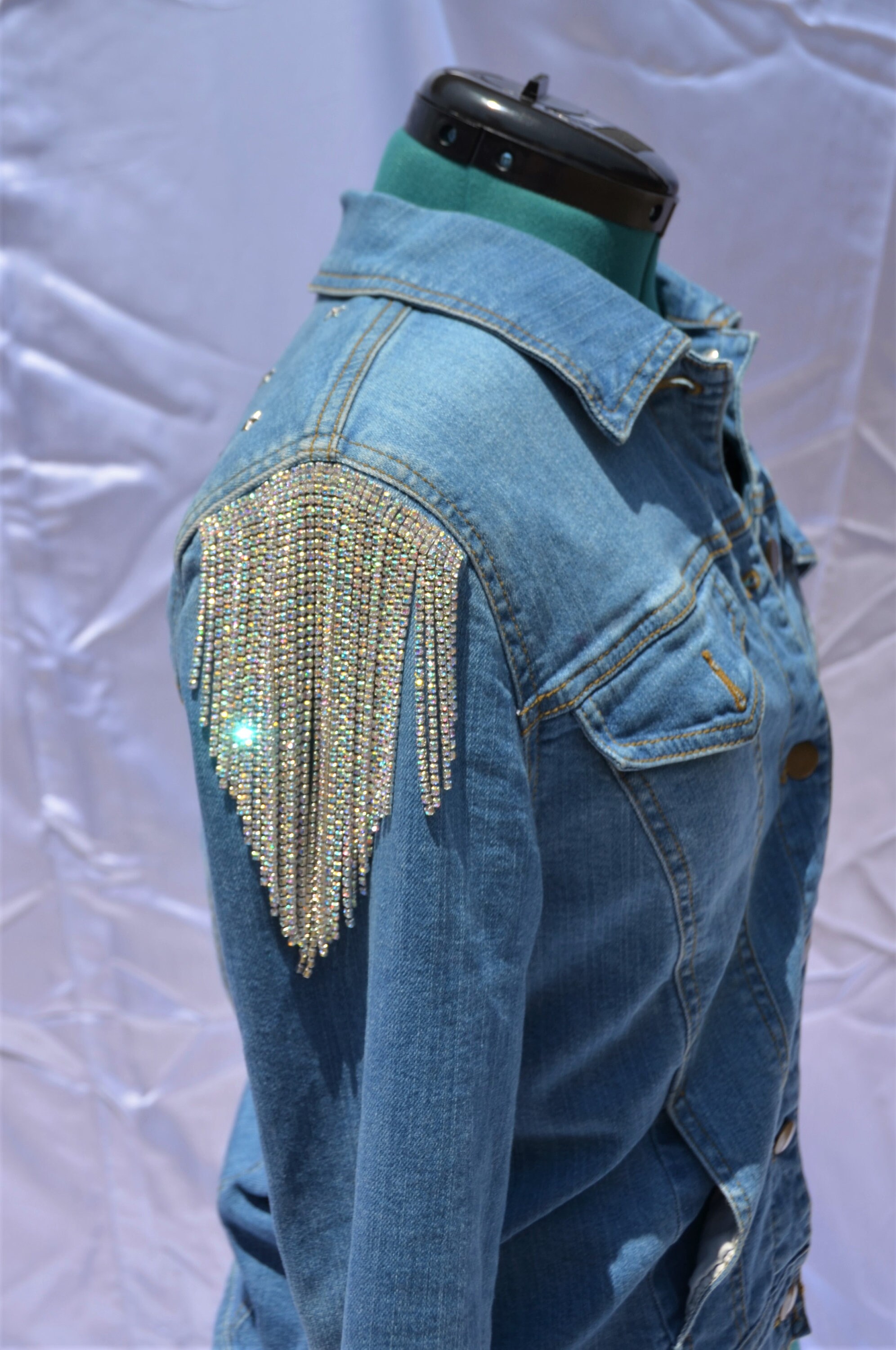 Rhinestone Fringe Jean Jacket | Star Studded Denim Jacket | Shoulder ...