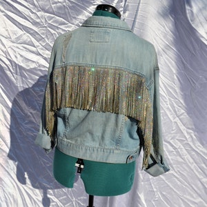 Rhinestone Fringe Jean Jacket | Sparkly Denim Jacket | Concert Jacket ...