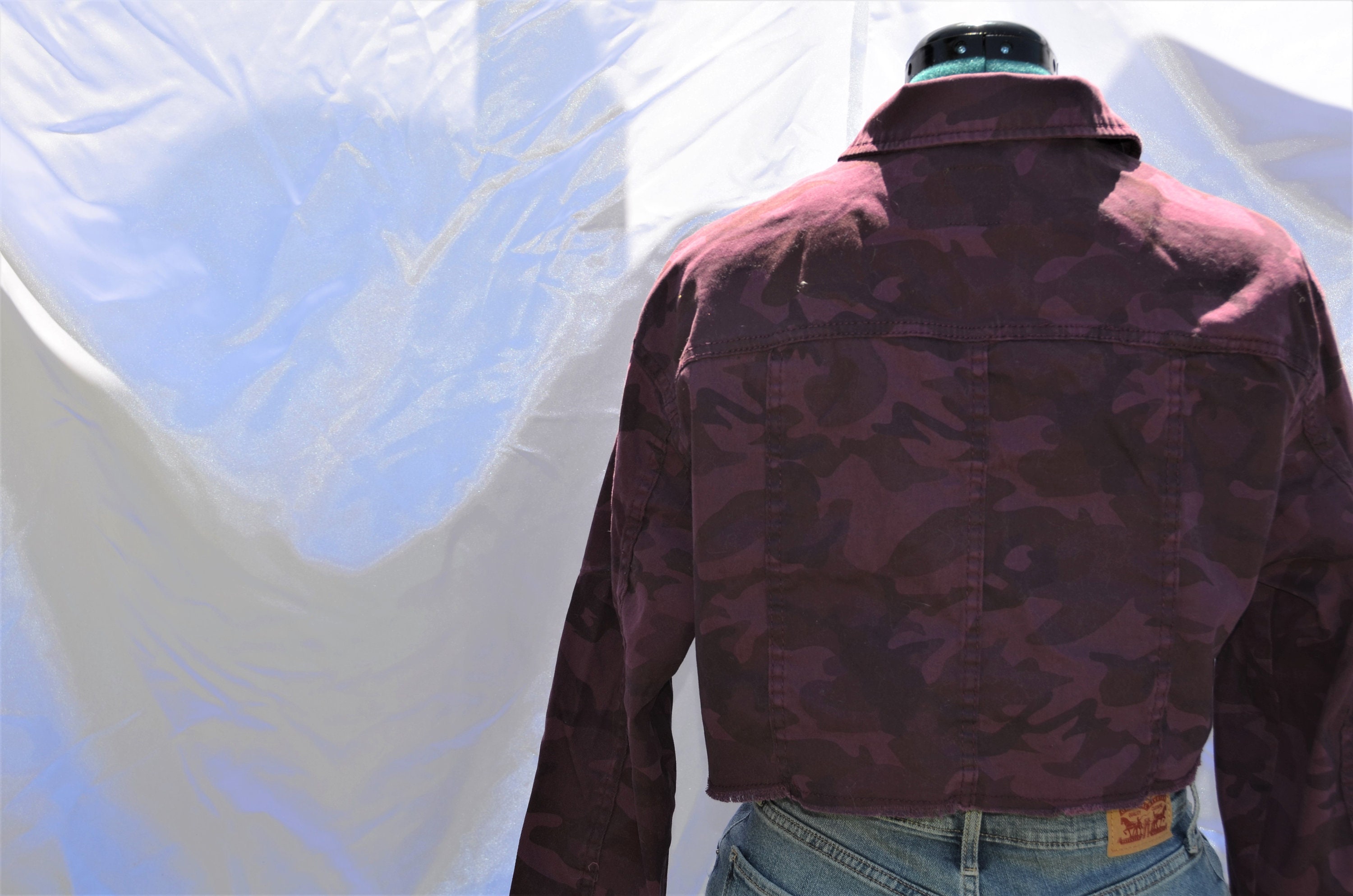 Maroon Camo Cropped Jacket | Denim | Jean | Distressed | Rhinestone ...