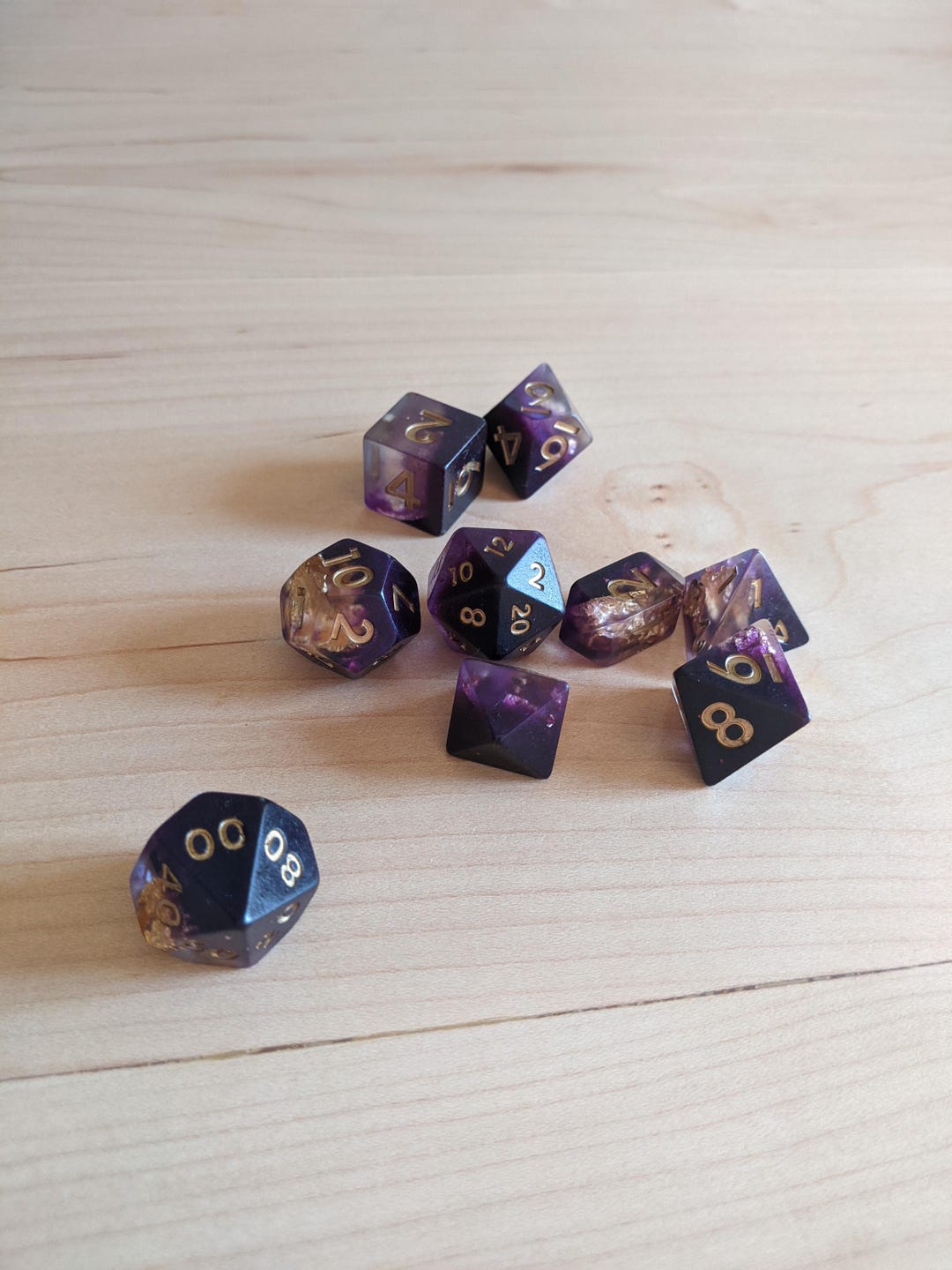 Dice Dnd Set / Purple Heart Wood & Resin Dice Set / Handmade Tumbled ...