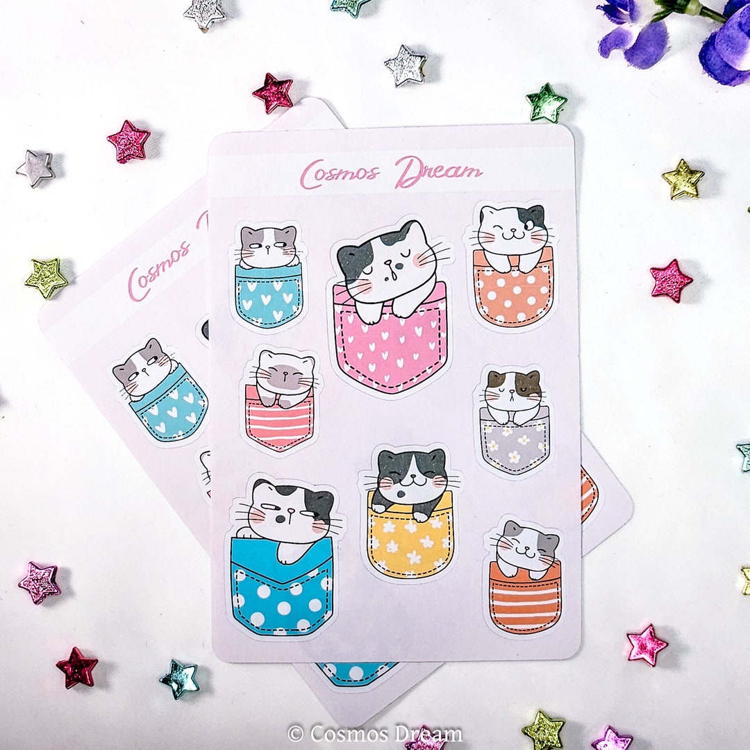 Kitty in Pockets Themed Sticker Sheet, Cute Gift Idea for Cat Lovers ...