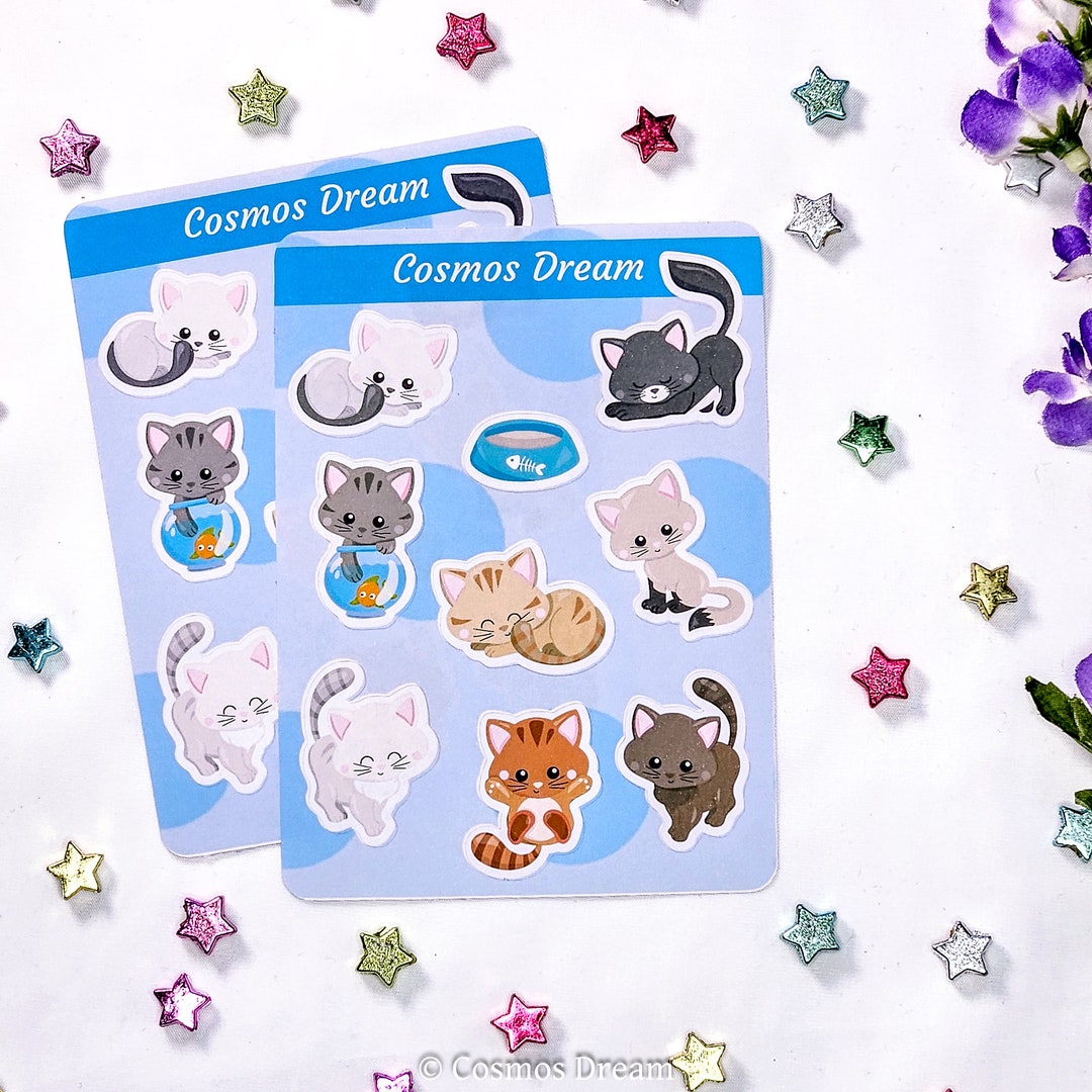 Cute Cat Sticker Pack, Mini Sticker Kit, Kitty Stickers for Planner ...