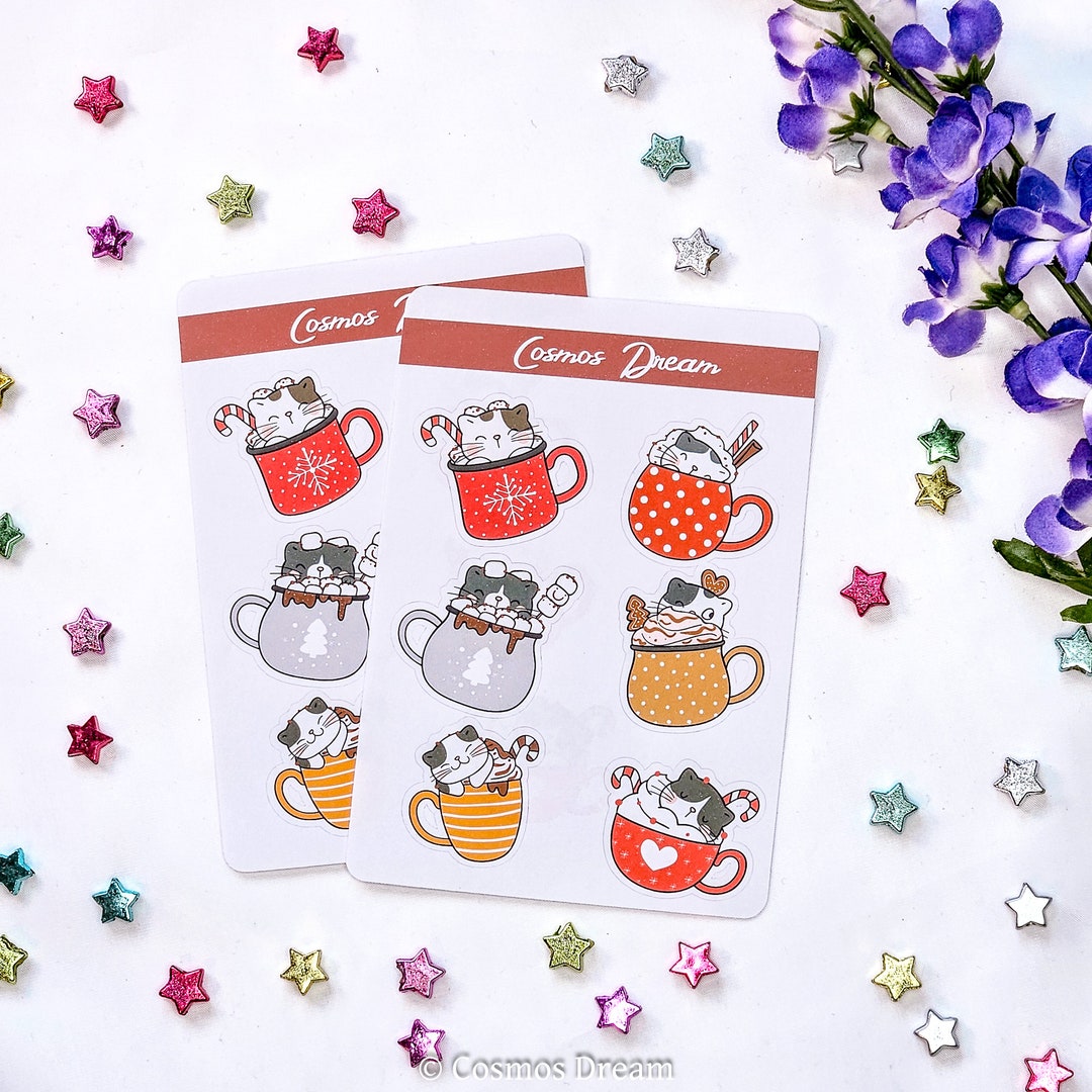 Cute Kawaii Winter Cat Stickers Cats in Coffee Mugs - Etsy