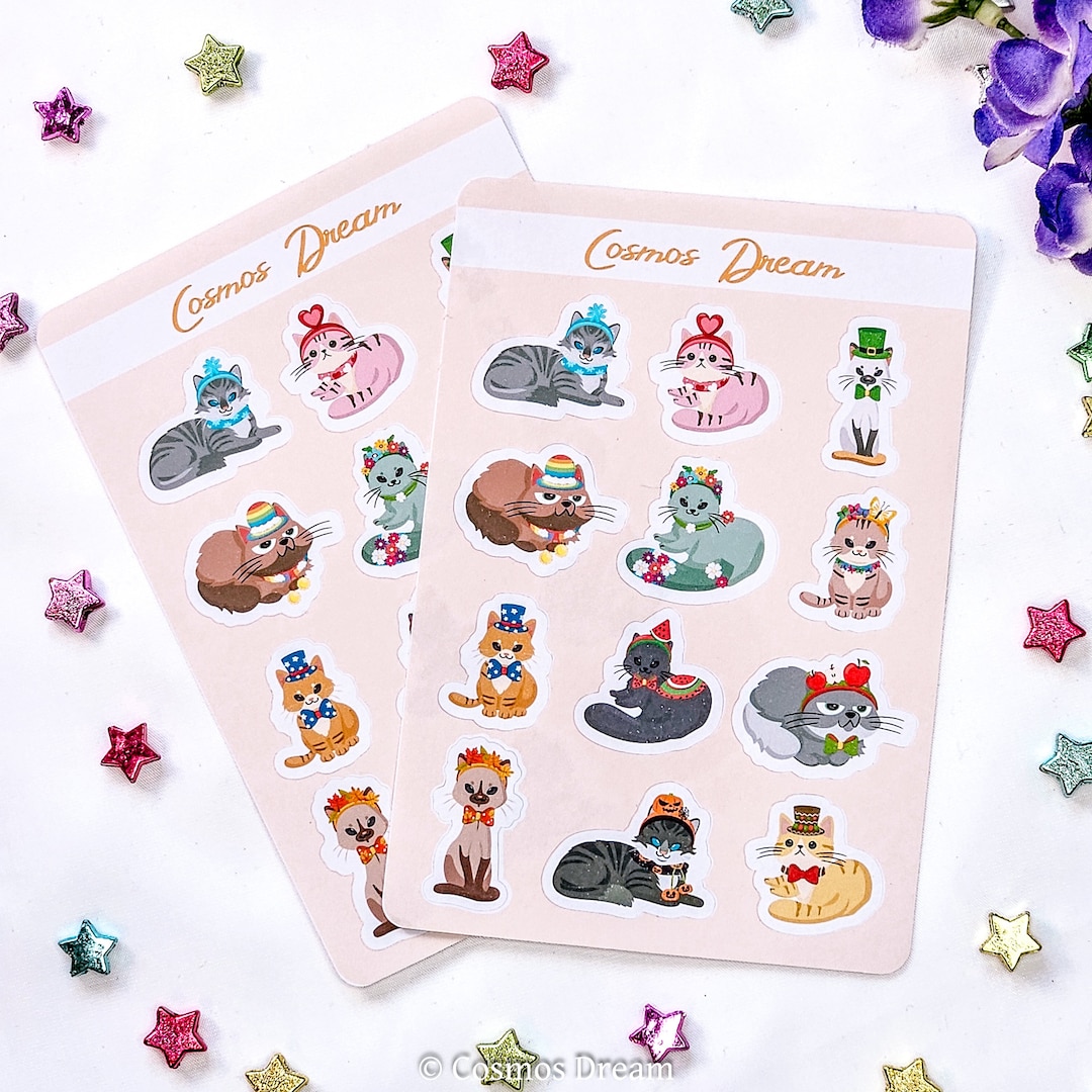 Cute Cat Sticker Pack, Mini Sticker Kit, Kitty Stickers for Planner ...