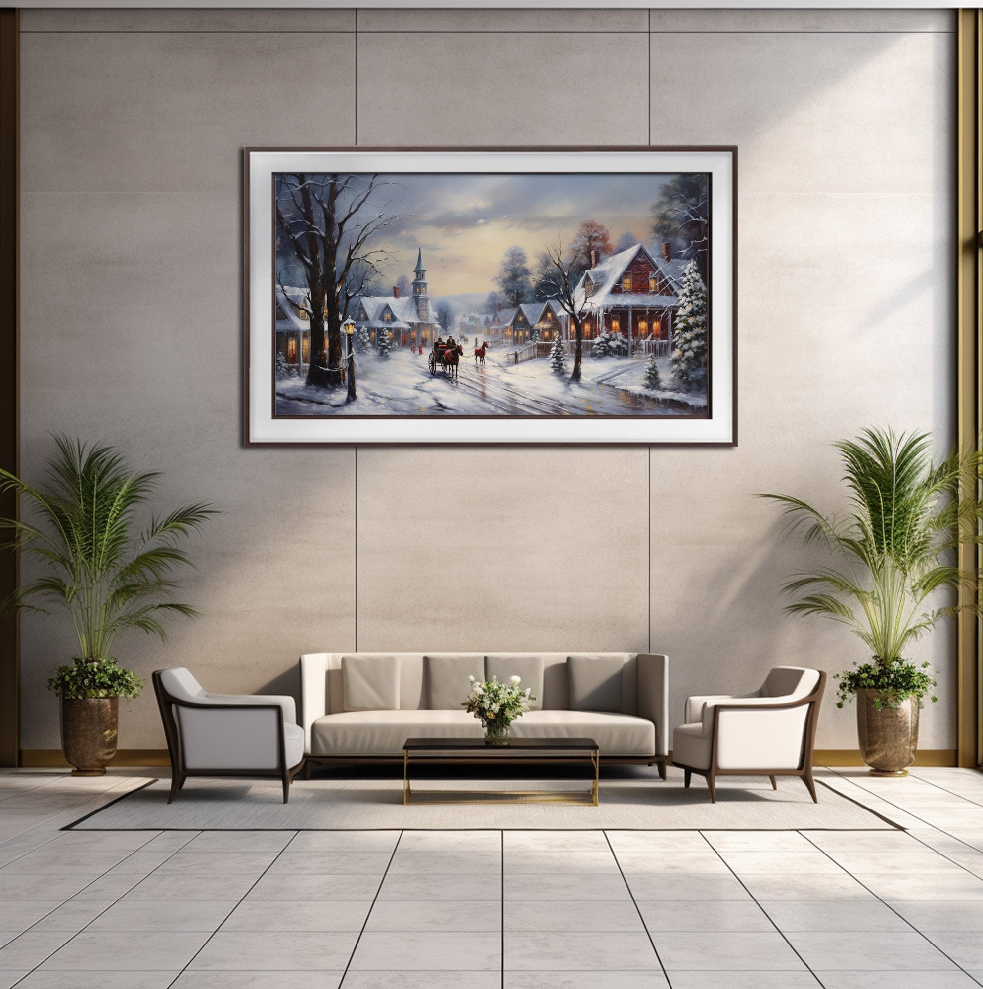 Christmas Village Art for the Frame TV Art, Christmas Winter Wonderland ...