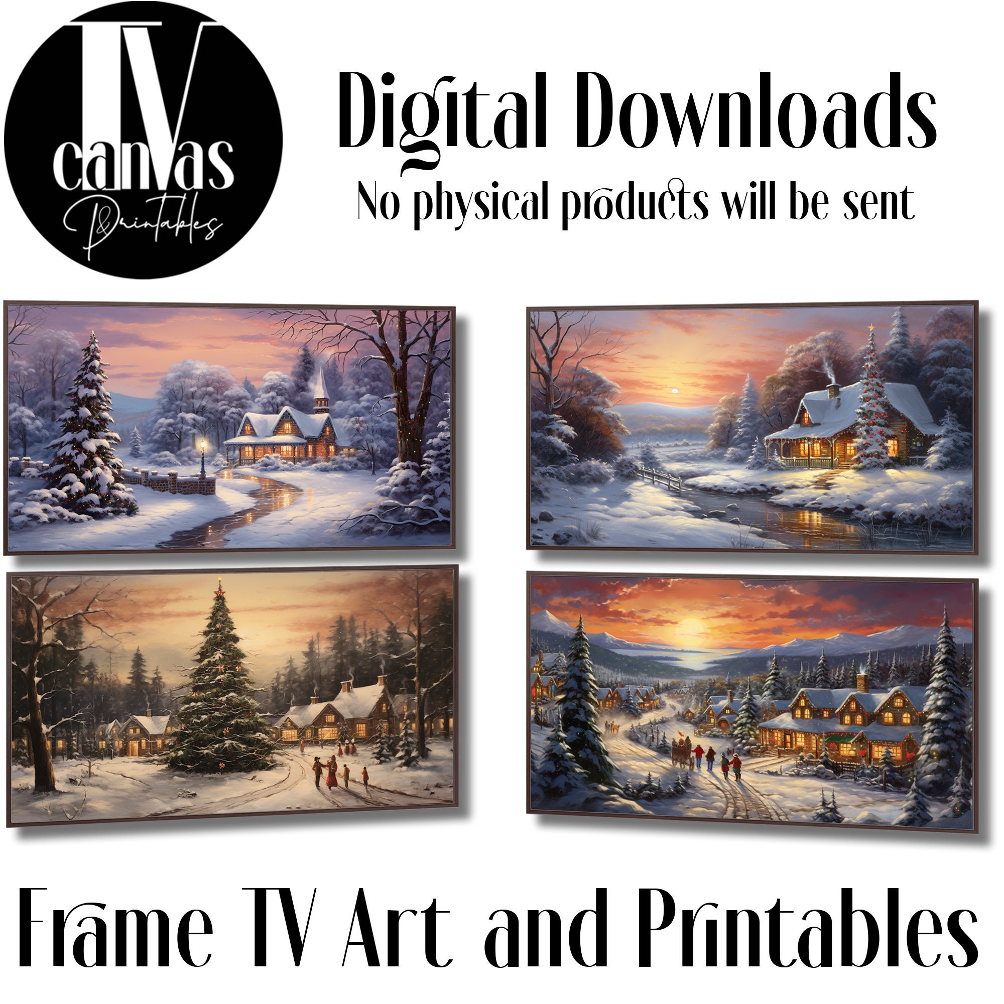 Christmas Village Art for the Frame TV Art, Christmas Winter Wonderland ...