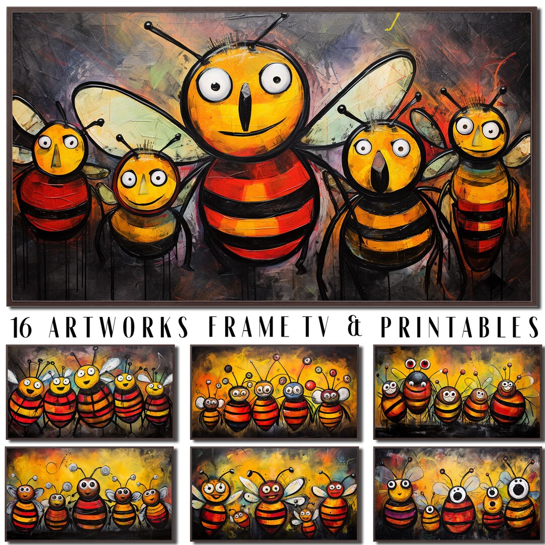 Abstract Bee Artworks TV Art Bundle Colorful Bee Paintings Compatible ...