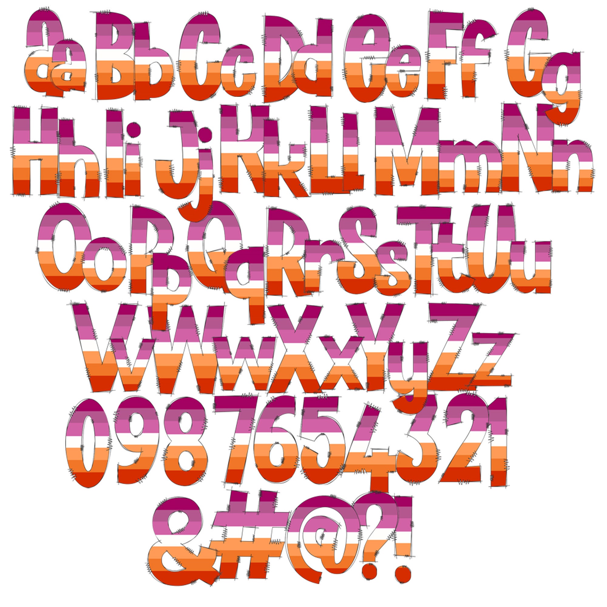 Lesbian Pride Flag SVG Doodle Letters Alphabet SVG Alphabet - Etsy México