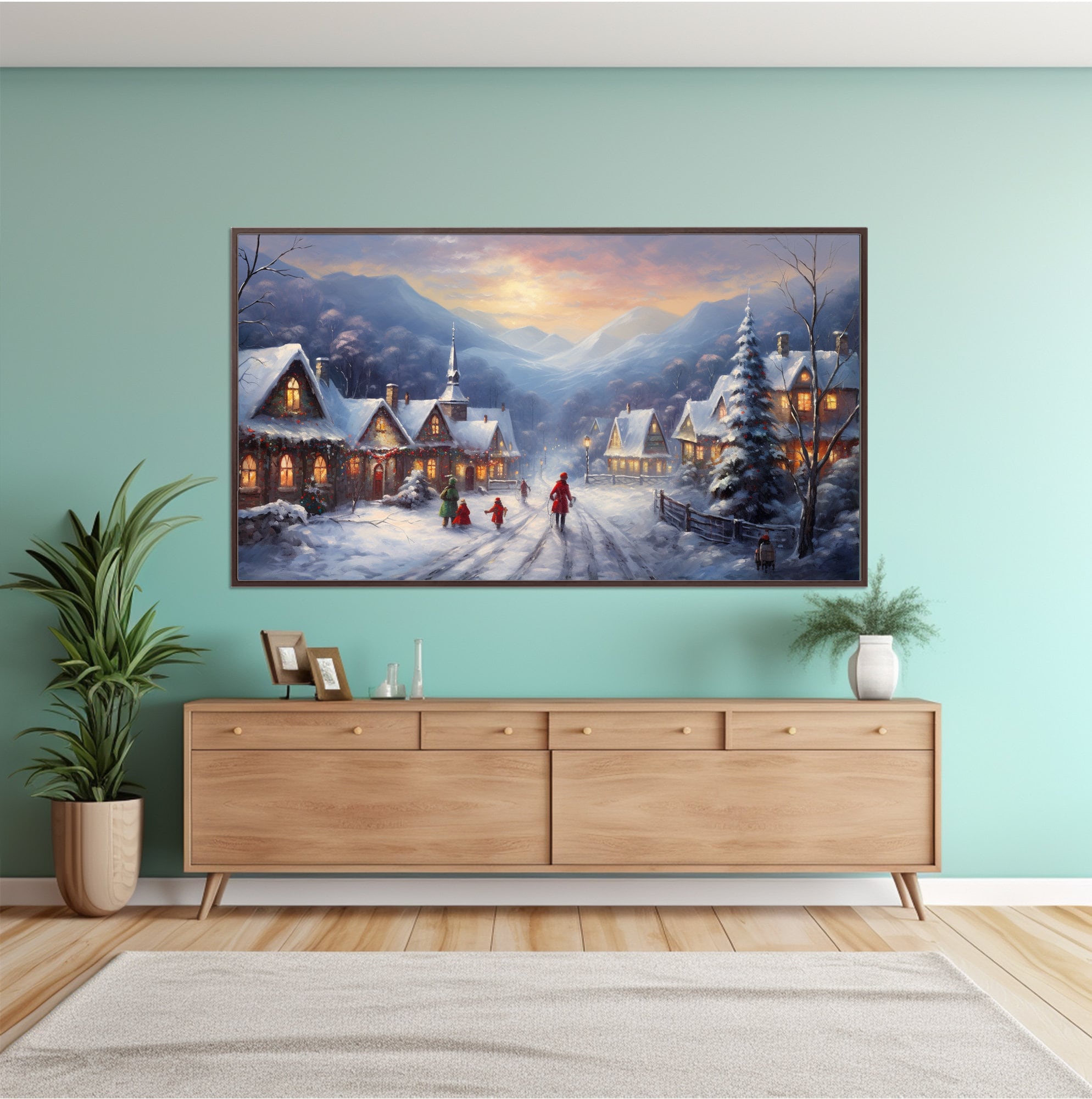Christmas Village Art for the Frame TV Art, Christmas Winter Wonderland ...
