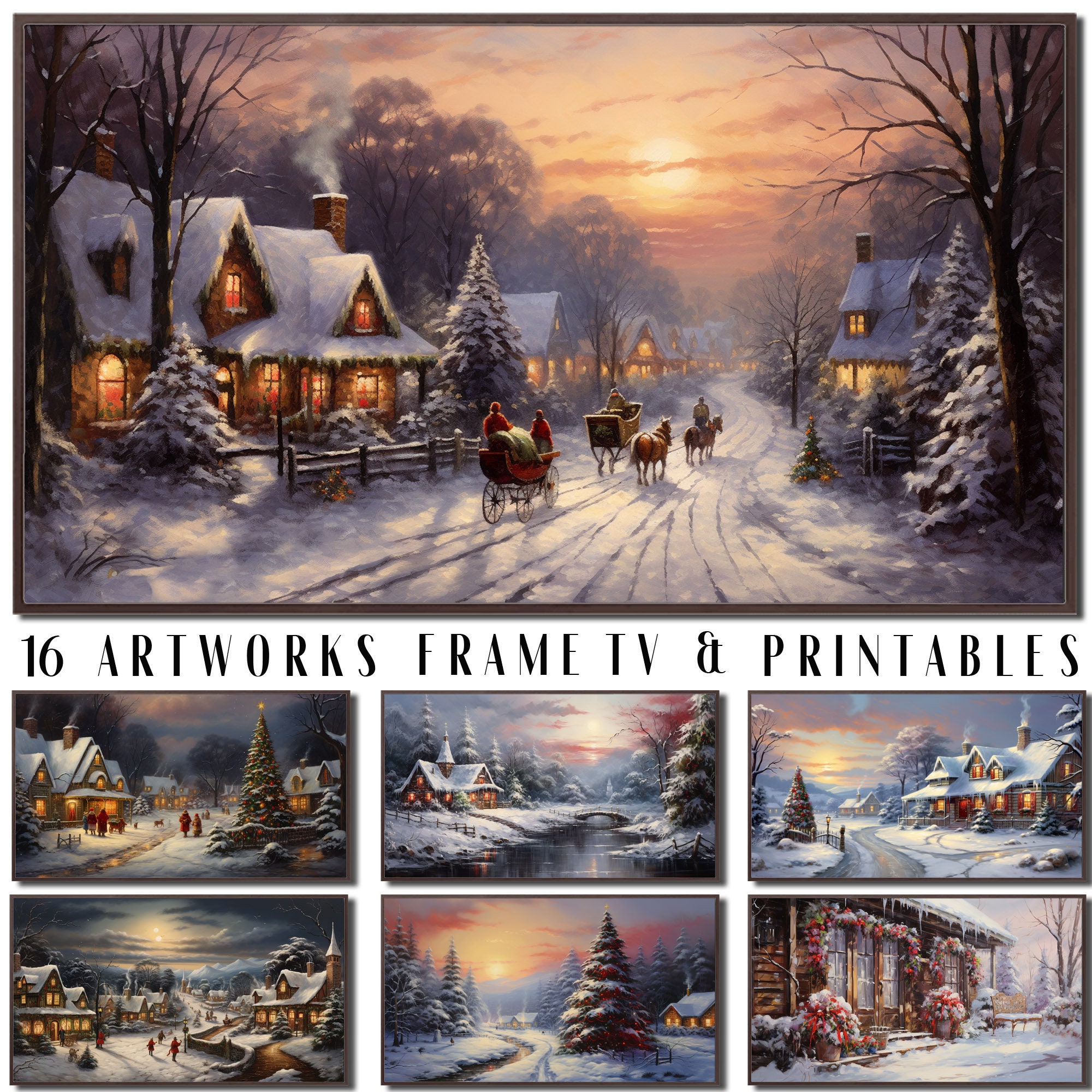 Christmas Village Art for the Frame TV Art, Christmas Winter Wonderland ...