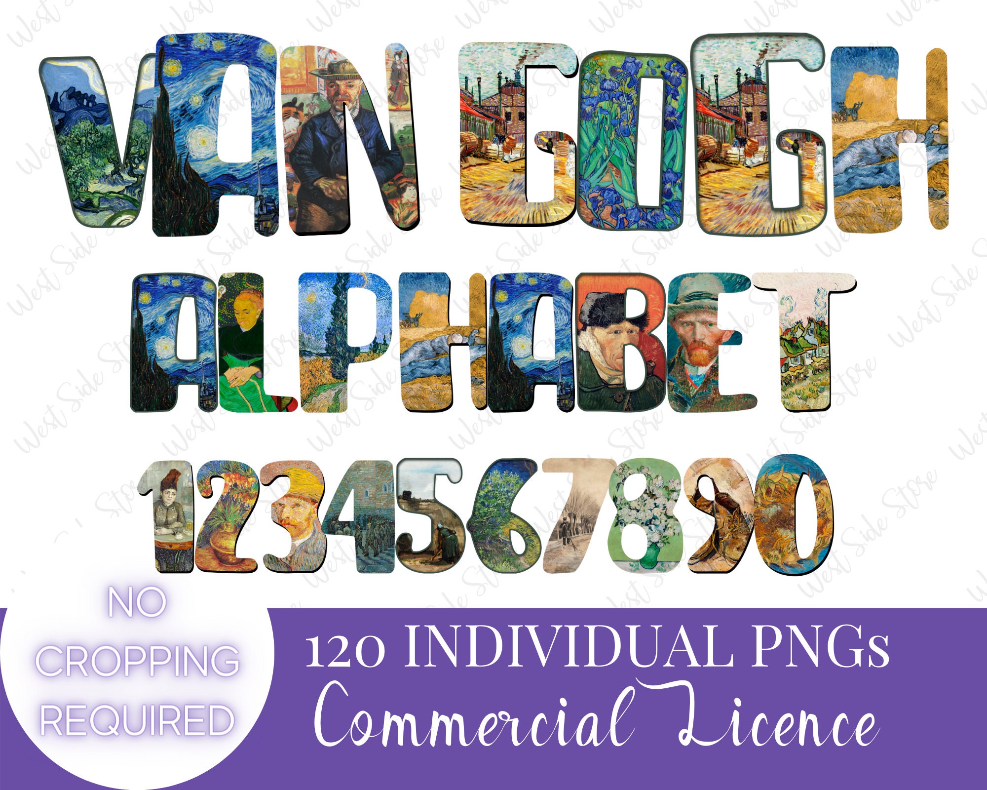 Vincent Van Gogh Alphabet Font Monogram Van Gogh Digital - Etsy México