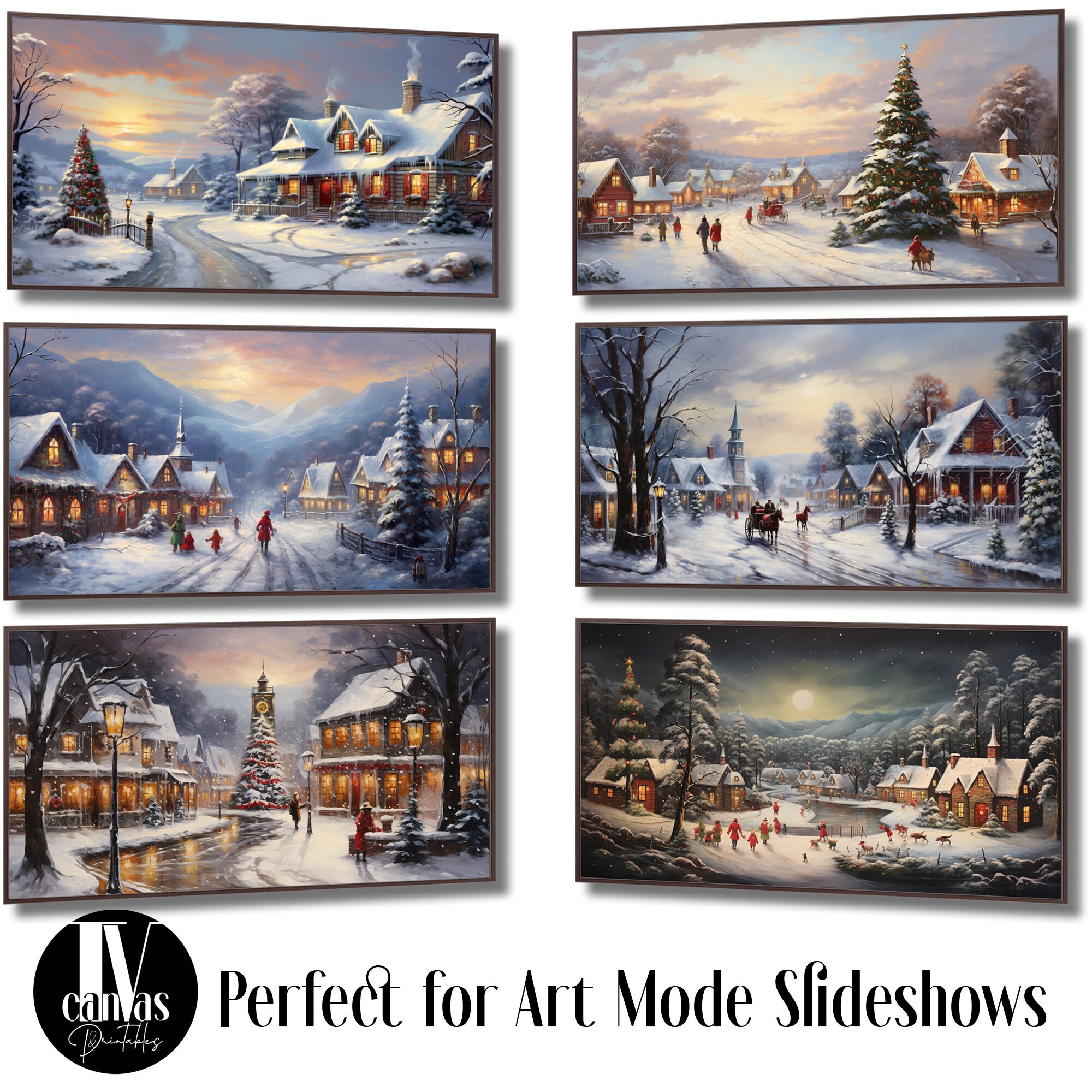 Christmas Village Art for the Frame TV Art, Christmas Winter Wonderland ...