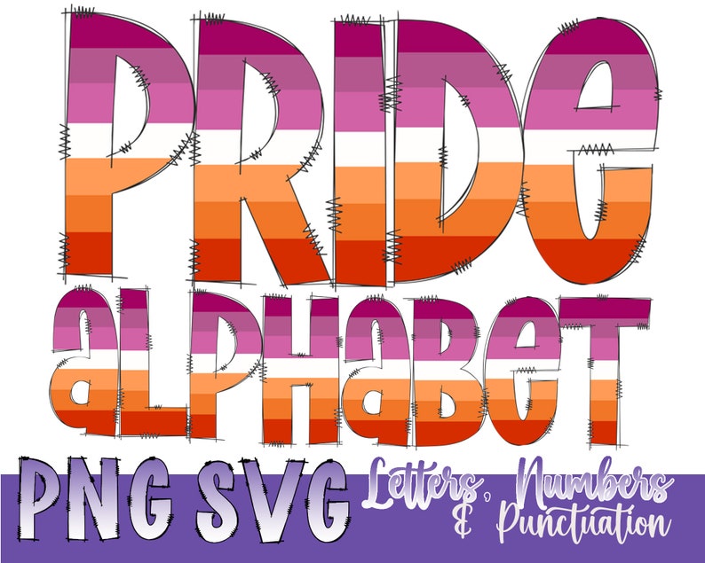 Lesbian Pride Flag SVG Doodle Letters Alphabet SVG Alphabet - Etsy México