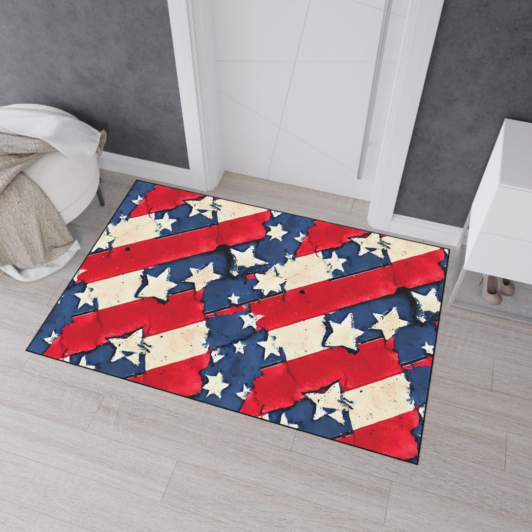Patriotic Heavy Duty Floor Mat - USA Flag Design, Kitchen Rug, Outdoor ...