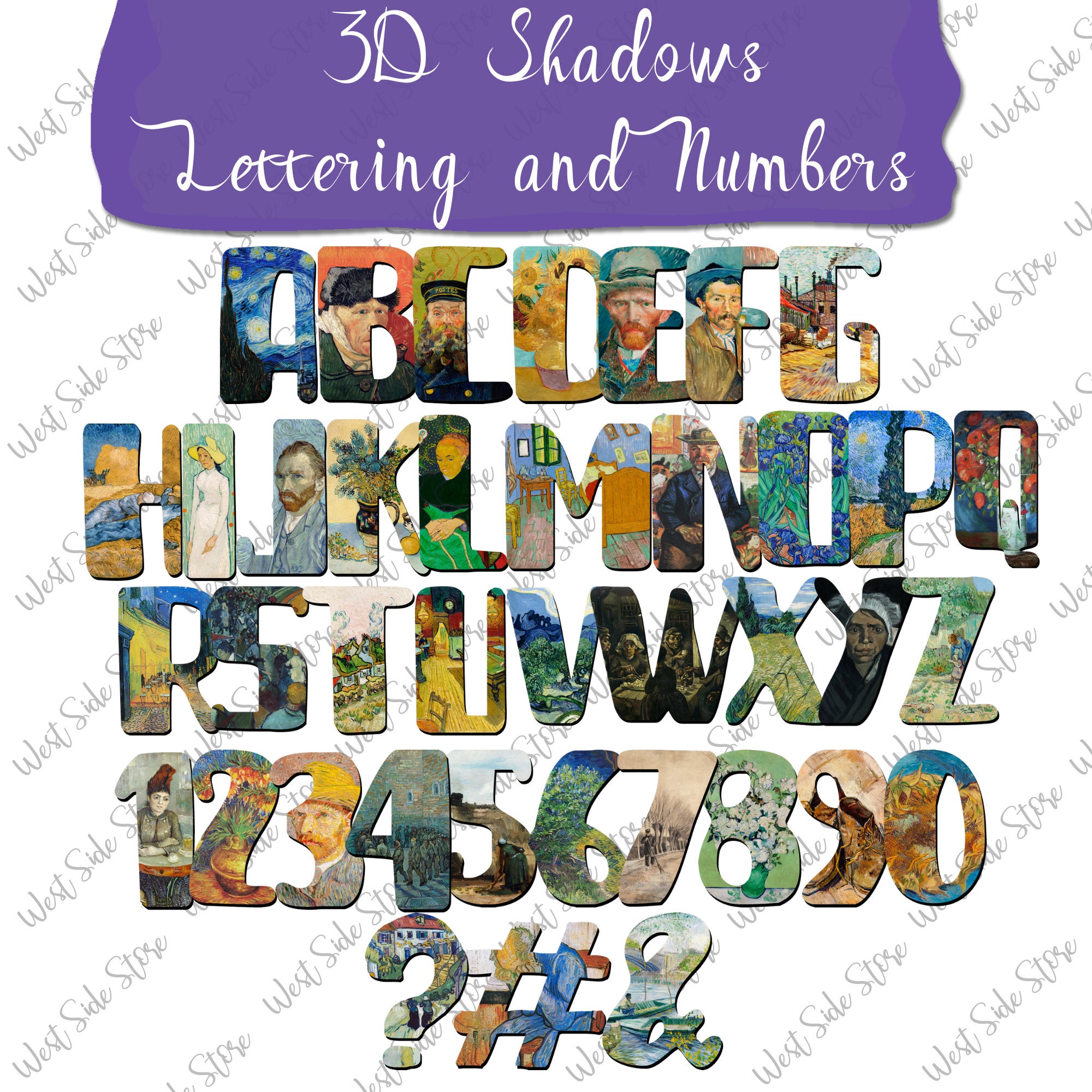 Vincent Van Gogh Alphabet Font Monogram Van Gogh Digital - Etsy