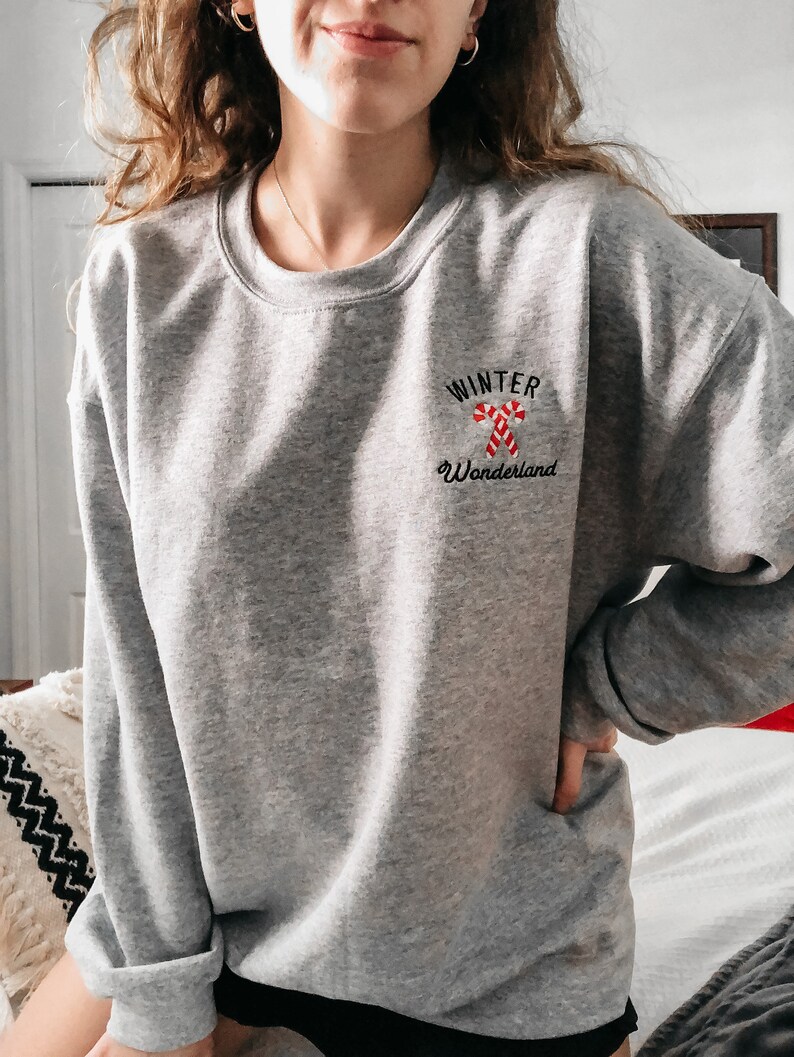 Winter Wonderland Embroidered Sweatshirt Christmas Apparel Candy Canes ...