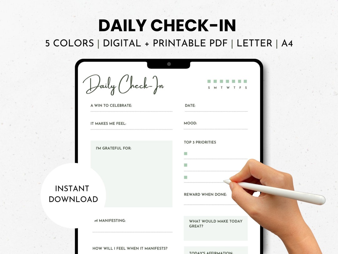 Daily Check-in Digital Planner Digital Gratitude Journal Daily Mood ...