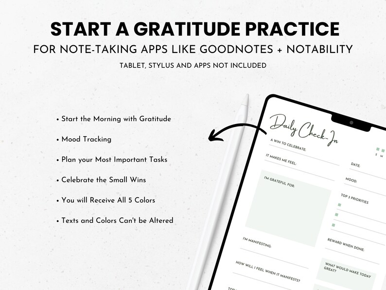 Daily Check-in Digital Planner Digital Gratitude Journal Daily - Etsy