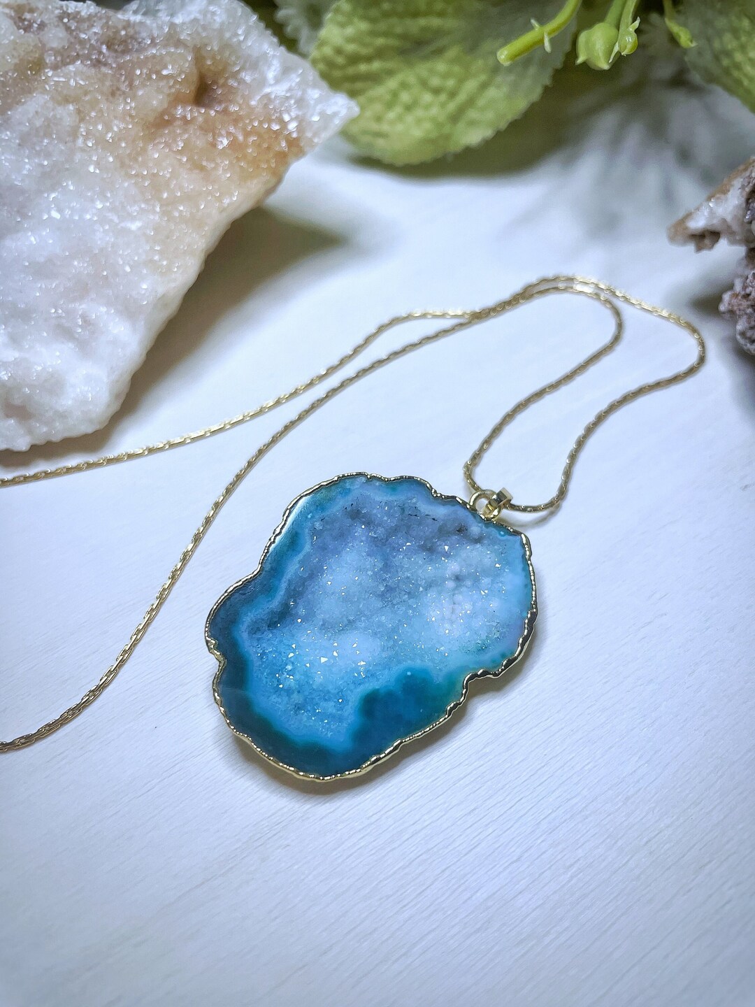 Geode Statement Necklace 24k Gold Plated Geode 20 Inch - Etsy