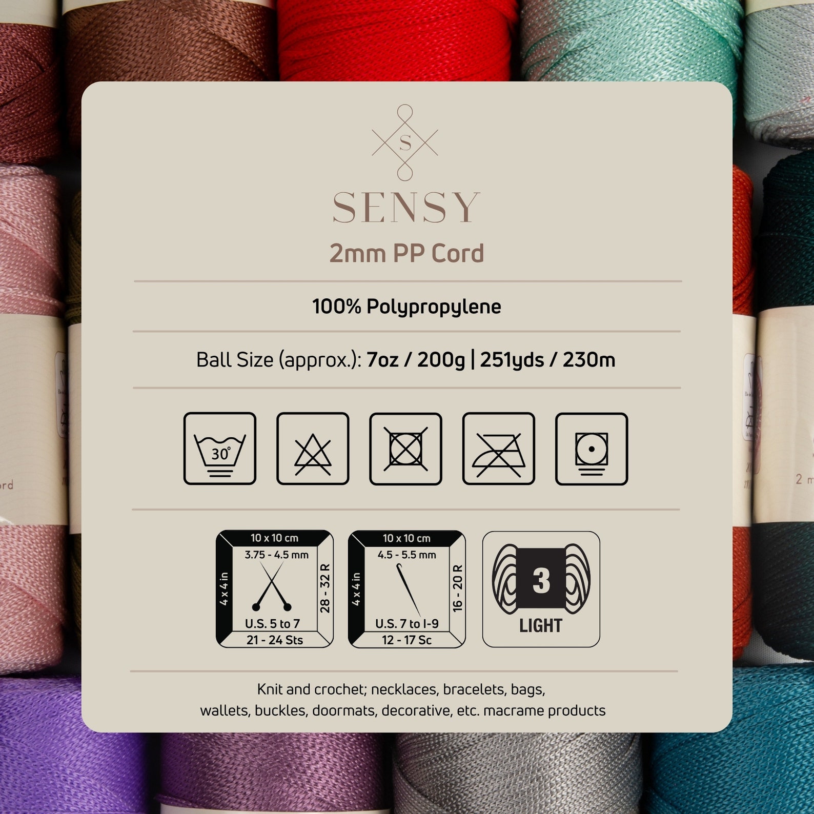 Sensy Premium 2mm Polyester Rope 100% Polypropylene Cord Macrame Cord ...