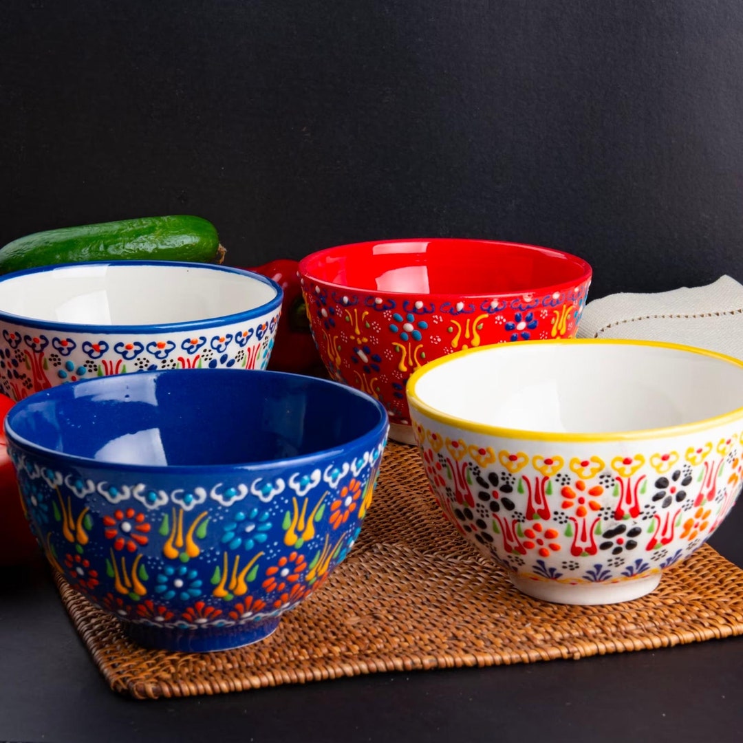 Ceramic Footed Bowls 15cm, Handmade Turkish Ceramic Bowl Hand Painted ...