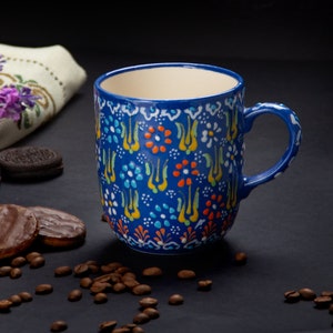 Oval Mug Handmade Pottery Unique Gift 100% Handpainted Lead-free Food ...