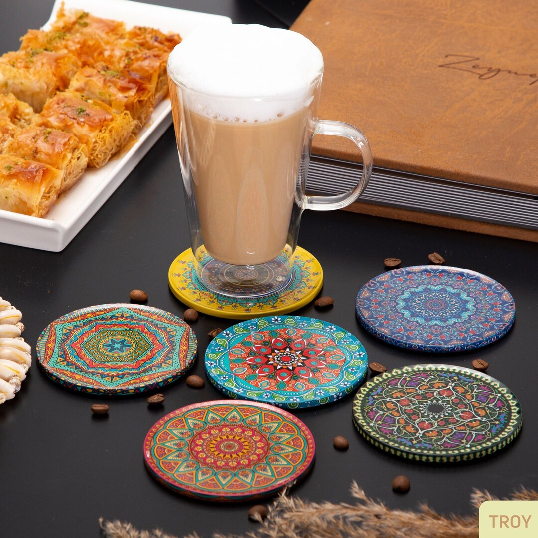 Mediterranean Coasters | Set of 6, Metal & Cork Drink Coasters - Etsy