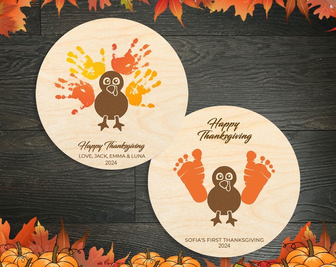 DIY Thanksgiving Handprint Art, Personalized Thanksgiving Sign, Wooden ...