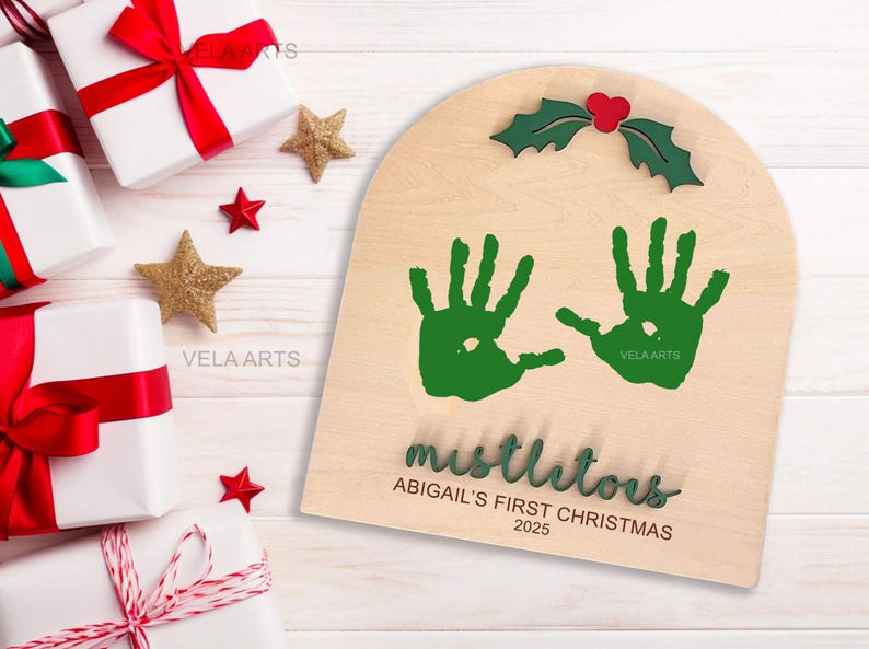DIY Christmas Footprint Art, Mistletoes Baby Handprint Sign, Baby's ...