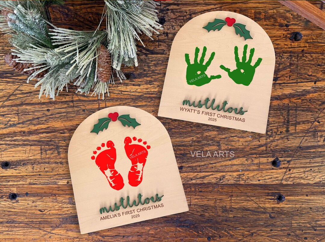 DIY Christmas Footprint Art, Mistletoes Baby Handprint Sign, Baby's ...