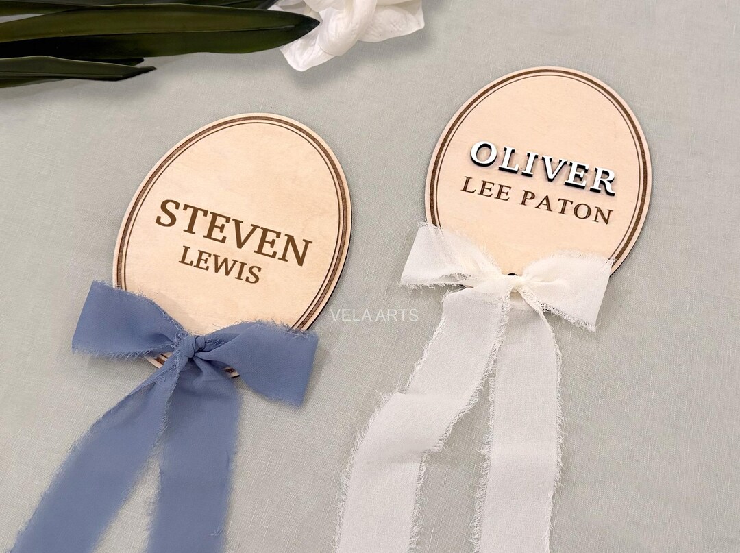 Wooden Oval Newborn Baby Name Sign With Ribbon Bow, Hospital Name Sign ...