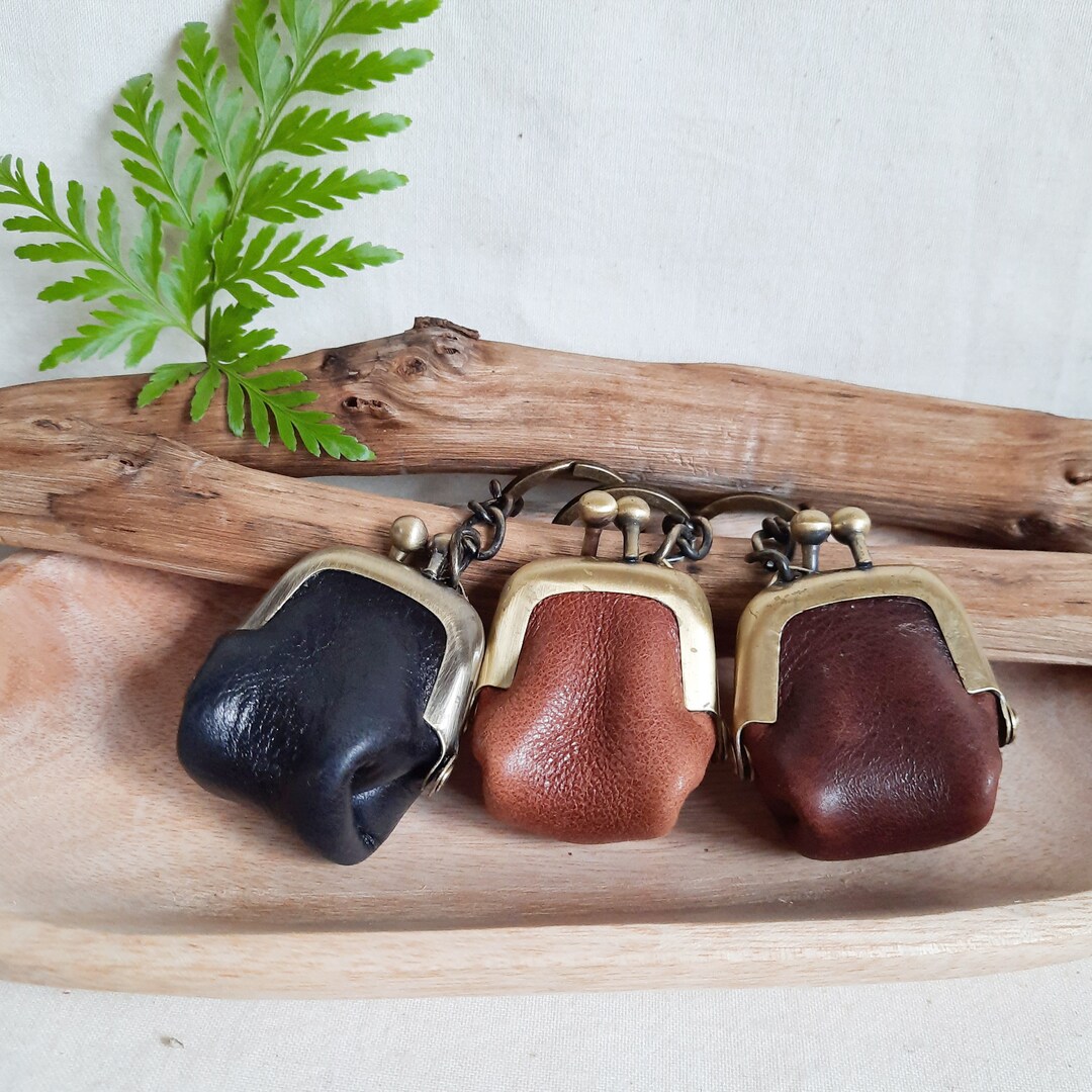 Leather Keychain With Pouch, Mini Pouch, Leather Keychain, Kiss Lock ...