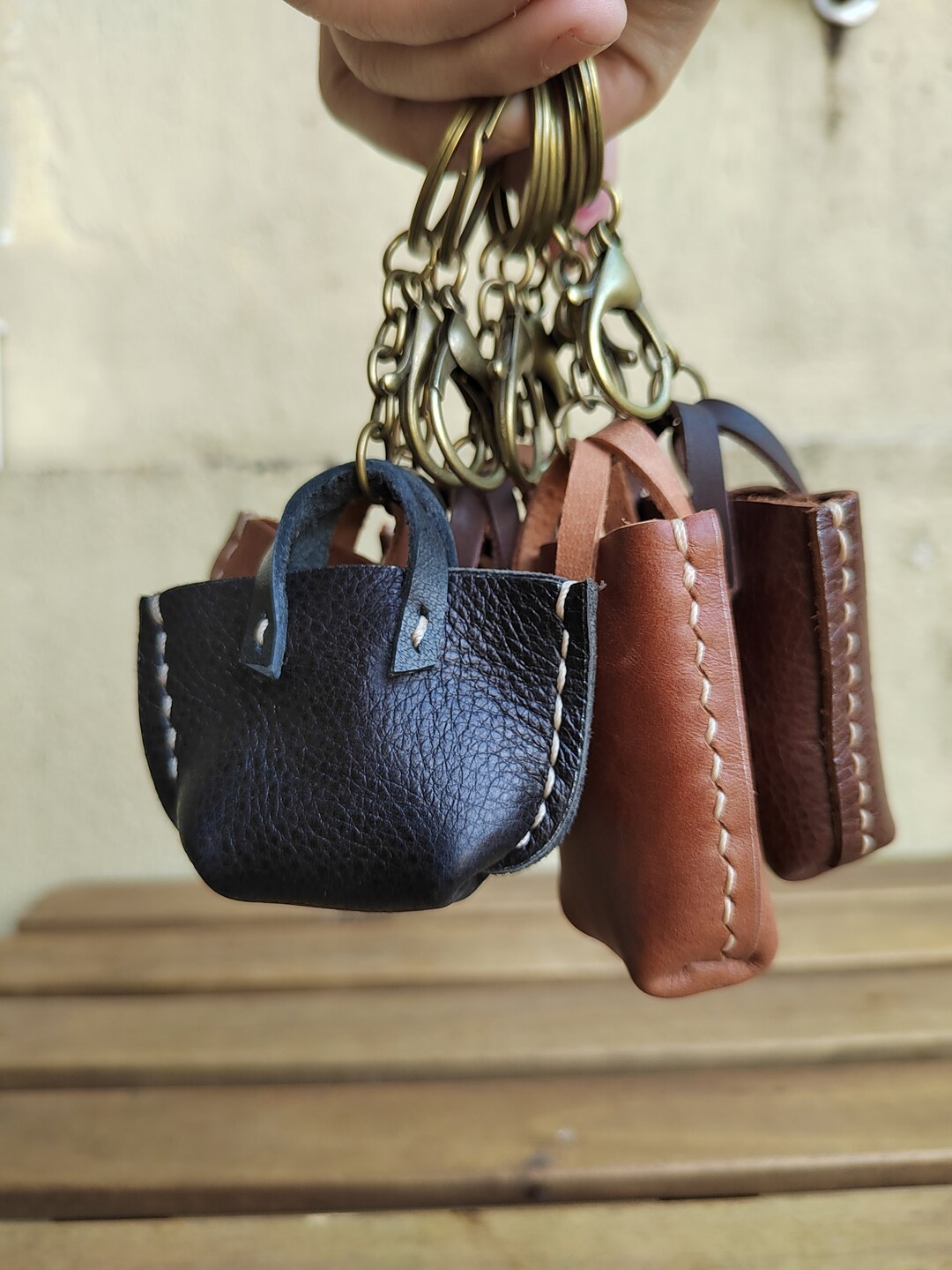 Leather Keychains, Leather Bag Charm, Mini Tote Keychains, Door Gift ...