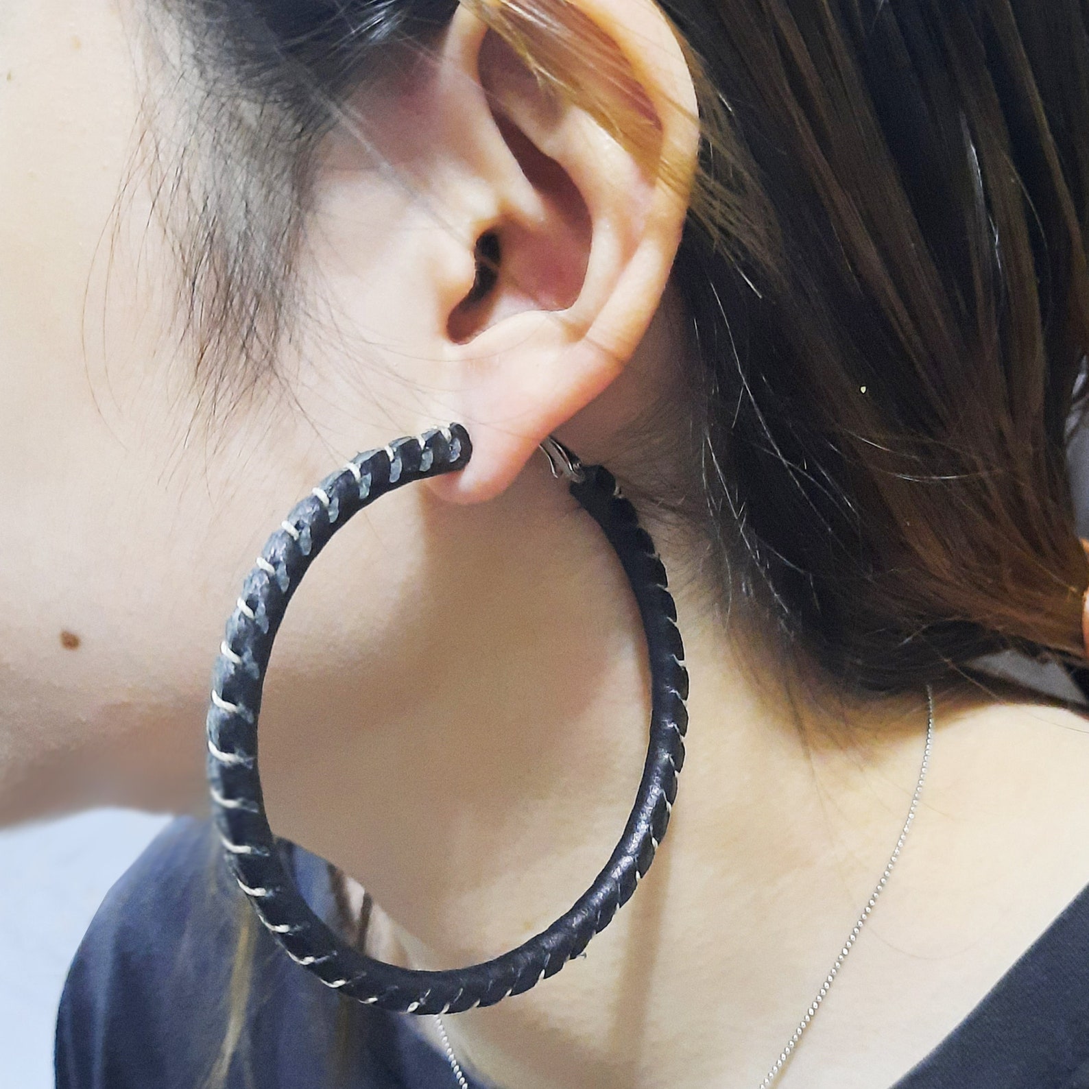 Leather Earrings Hoop Earrings Big Earrings Loop Earrings - Etsy