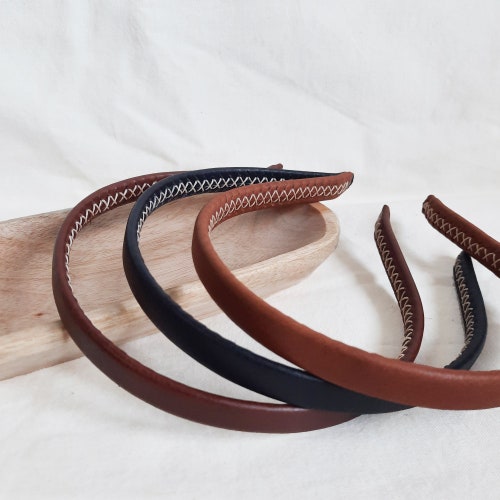 Leather Headband Handstitched Leather Hair Accessories Thin - Etsy